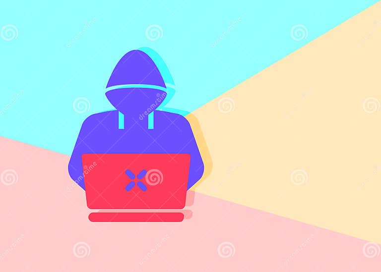 Flat Modern Minimal Hacker or Coder Icon with Shadow on Blue and Pink ...