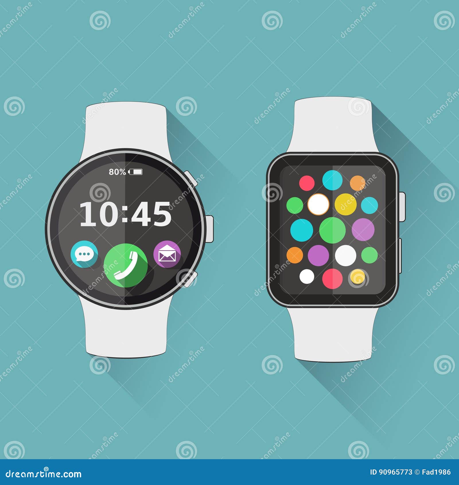 Flat Modern Smart Watch with Long Shadow Stock Vector - Illustration of ...