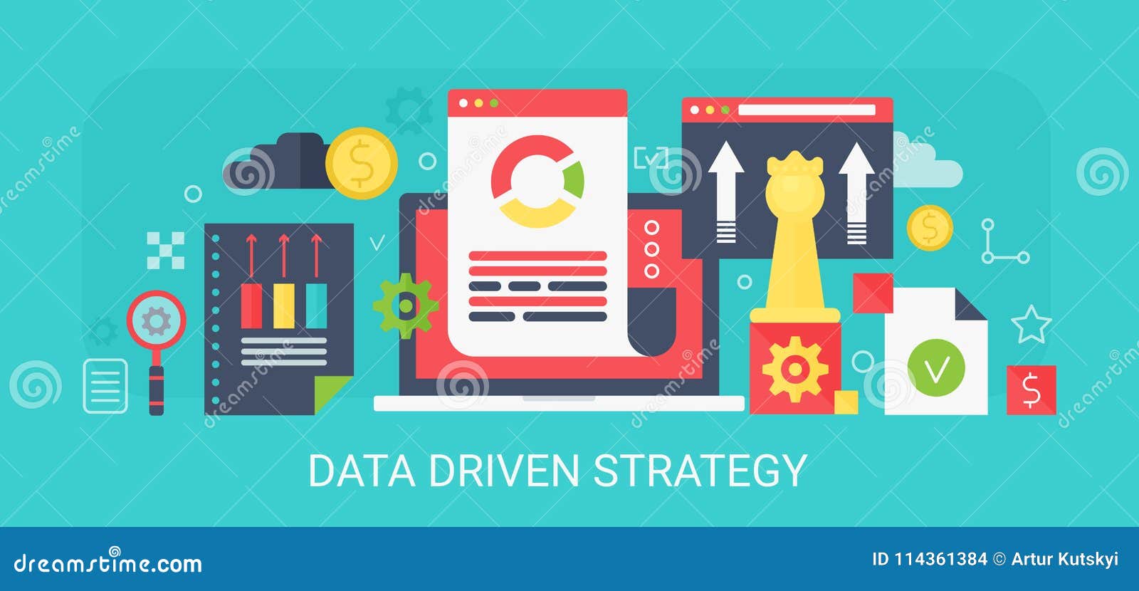 Flat Modern Vector Concept Data Driven Strategy Banner with Icons and ... Flat Modern Vector Concept Data Driven Strategy Banner with Icons and ...