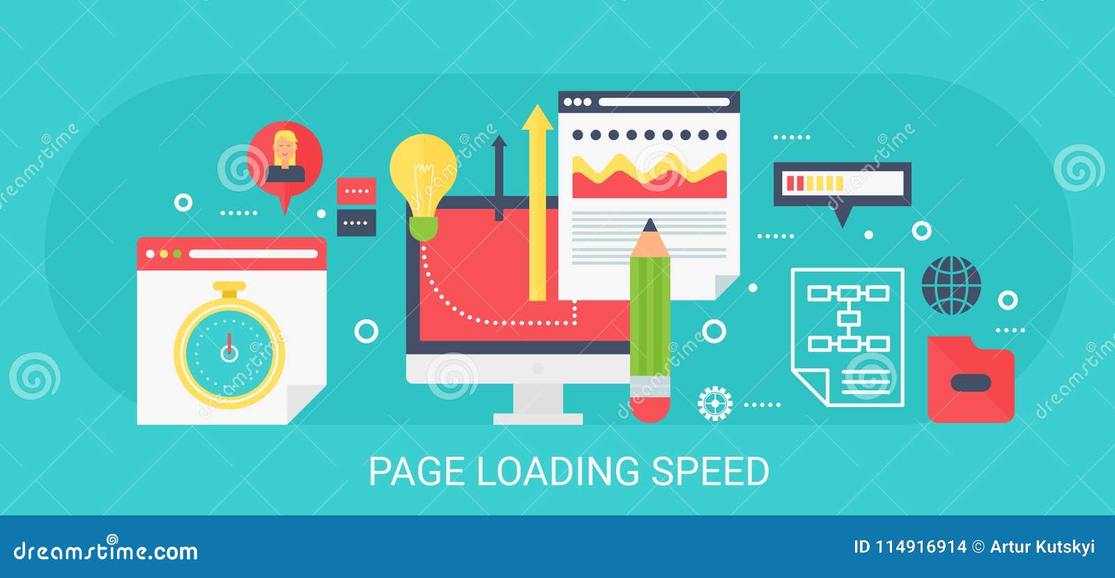 Flat Modern Vector Concept Page Loading Speed Banner with Icons and ... Flat Modern Vector Concept Page Loading Speed Banner with Icons and ...