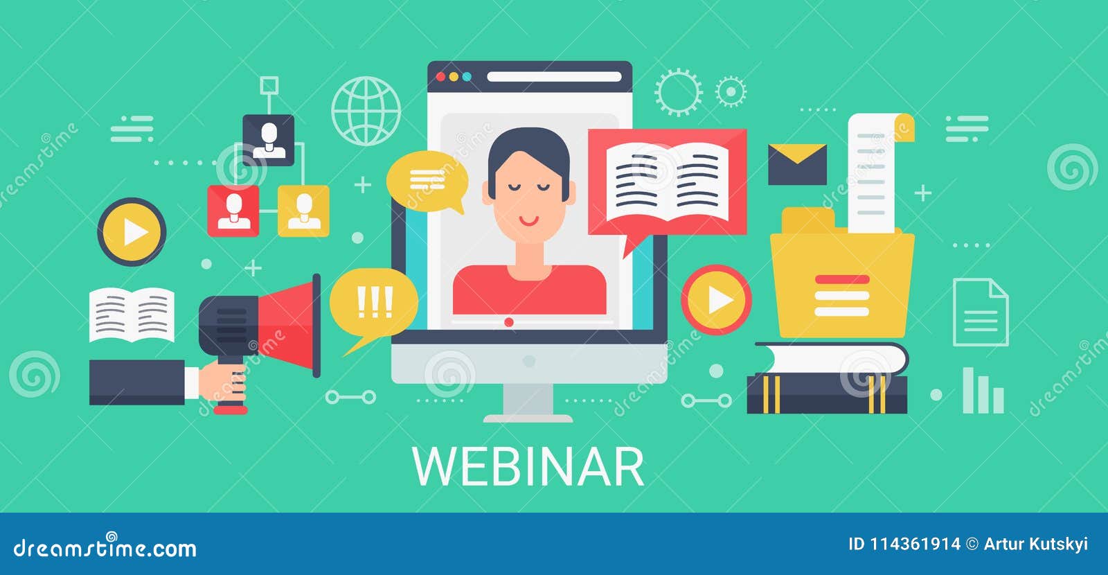 Flat Modern Vector Concept Webinar Banner with Icons and Text. Stock ...