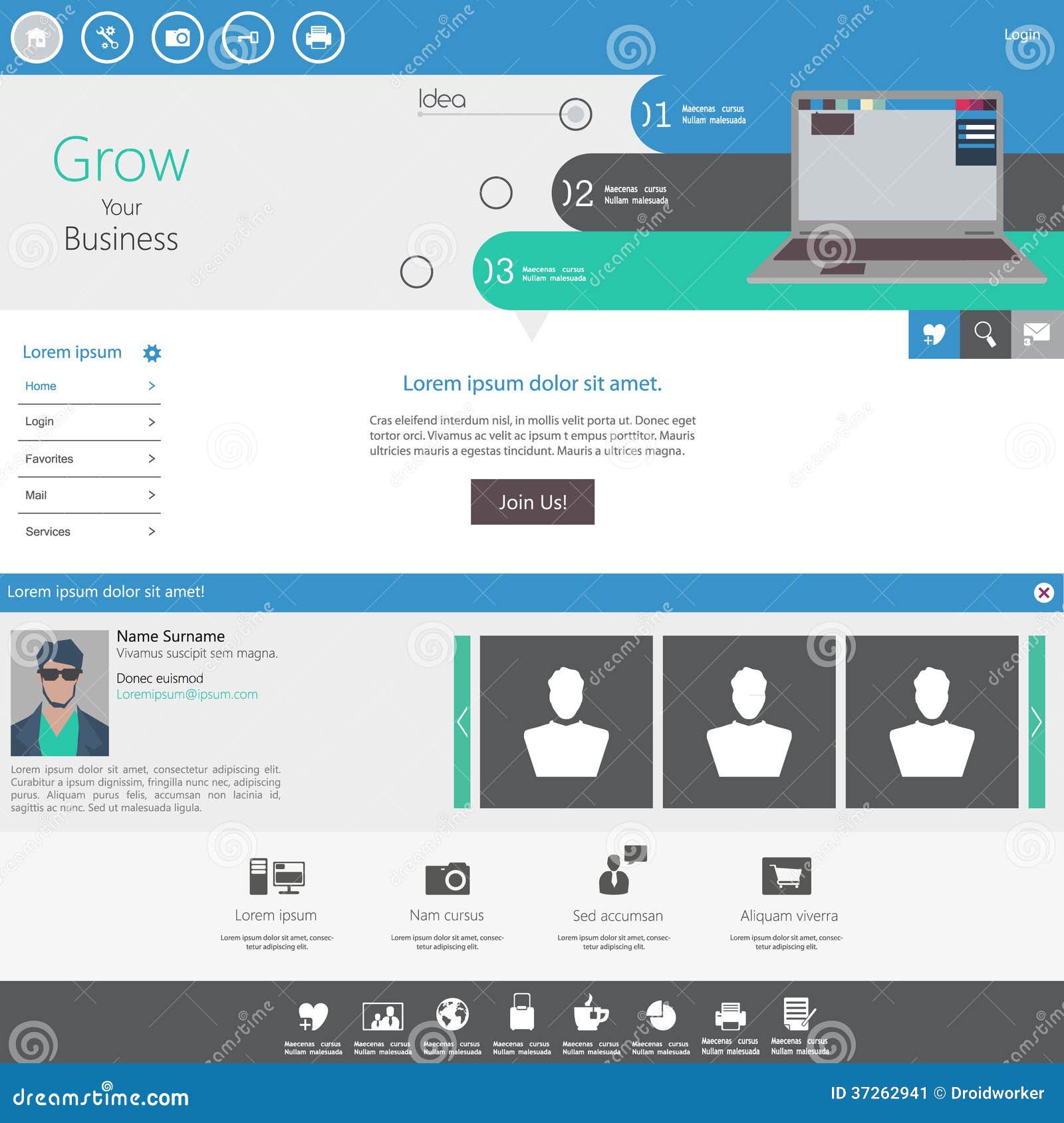 Flat Modern Website Template Stock Vector - Illustration of layout ...