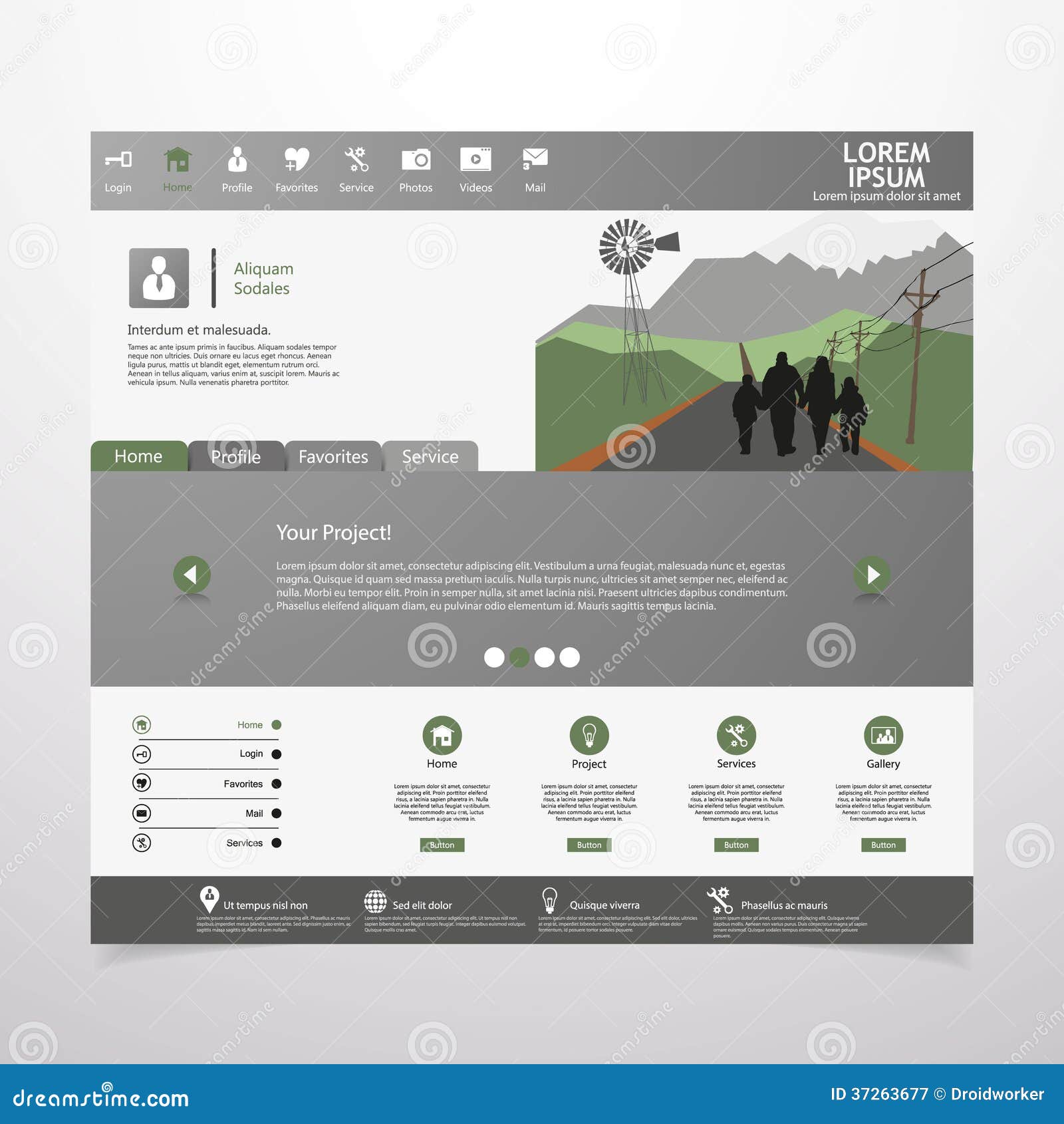 Flat Modern Website Template Stock Vector - Illustration of interface ...