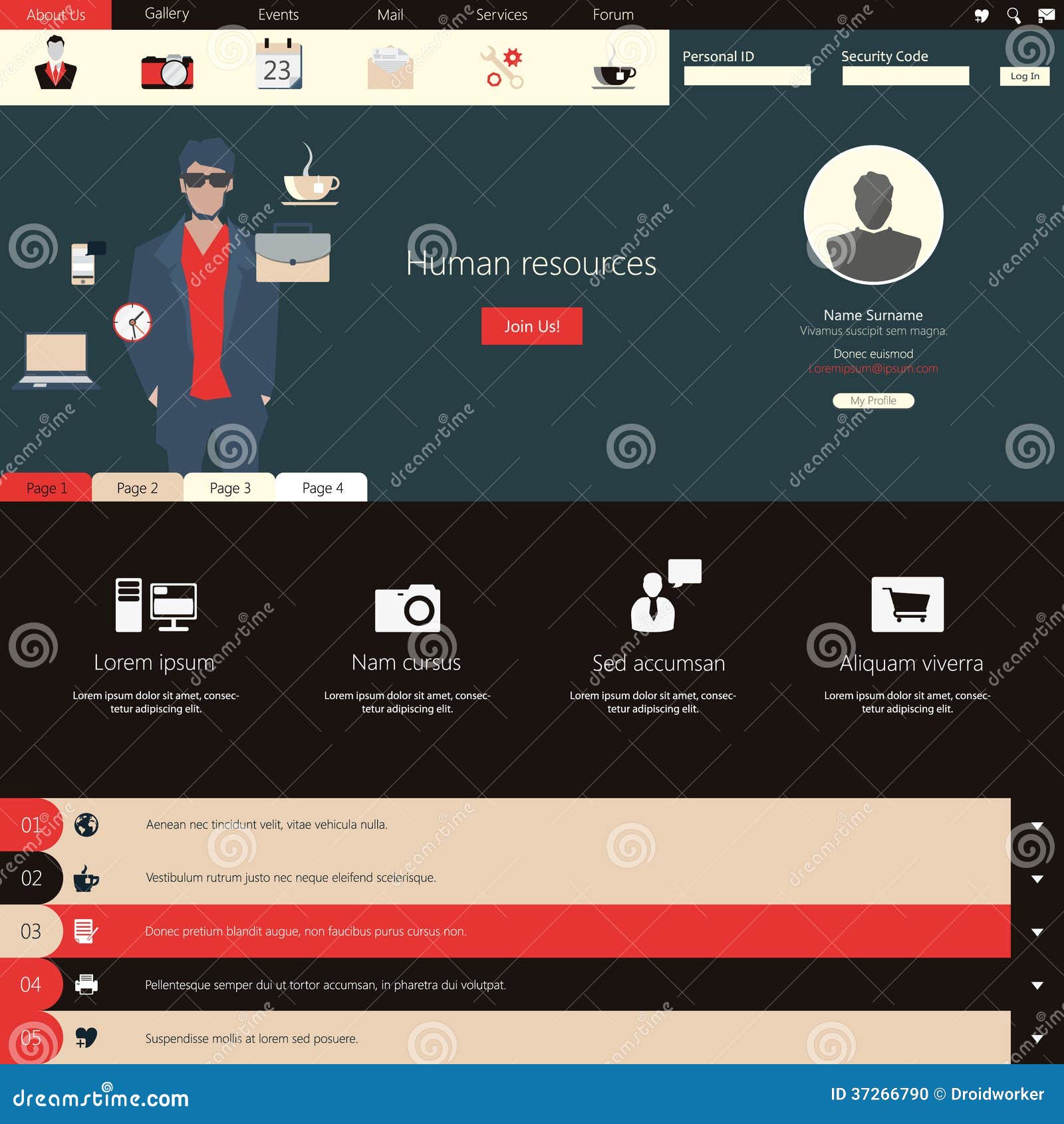 Flat Modern Website Template Stock Vector - Illustration of menu ...