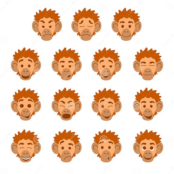 Flat Monkey Face Expressions Stock Vector - Illustration of ...