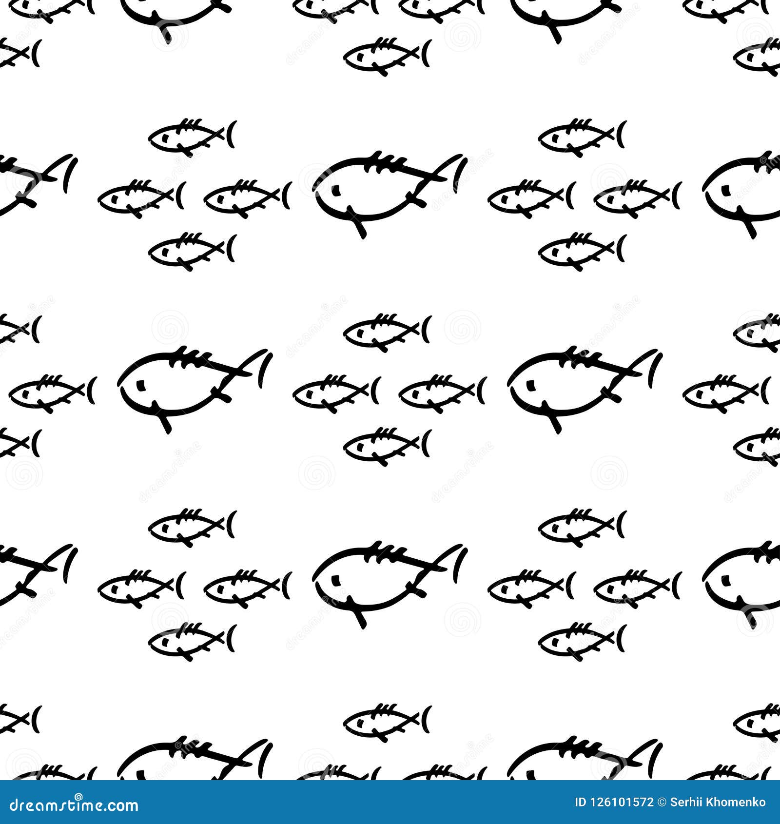 Flat Monochrome Vector Seamless Sea Fish Sketch Pattern. Fabric Textile ...