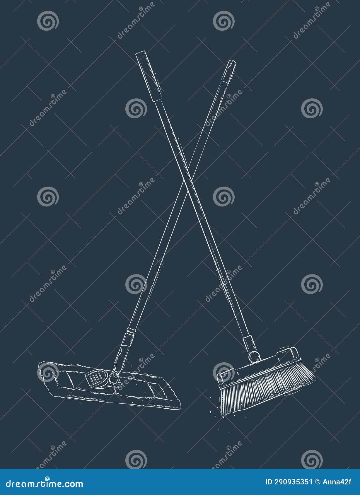 Flat Mop and Broom Composition Blue Stock Vector - Illustration of ...
