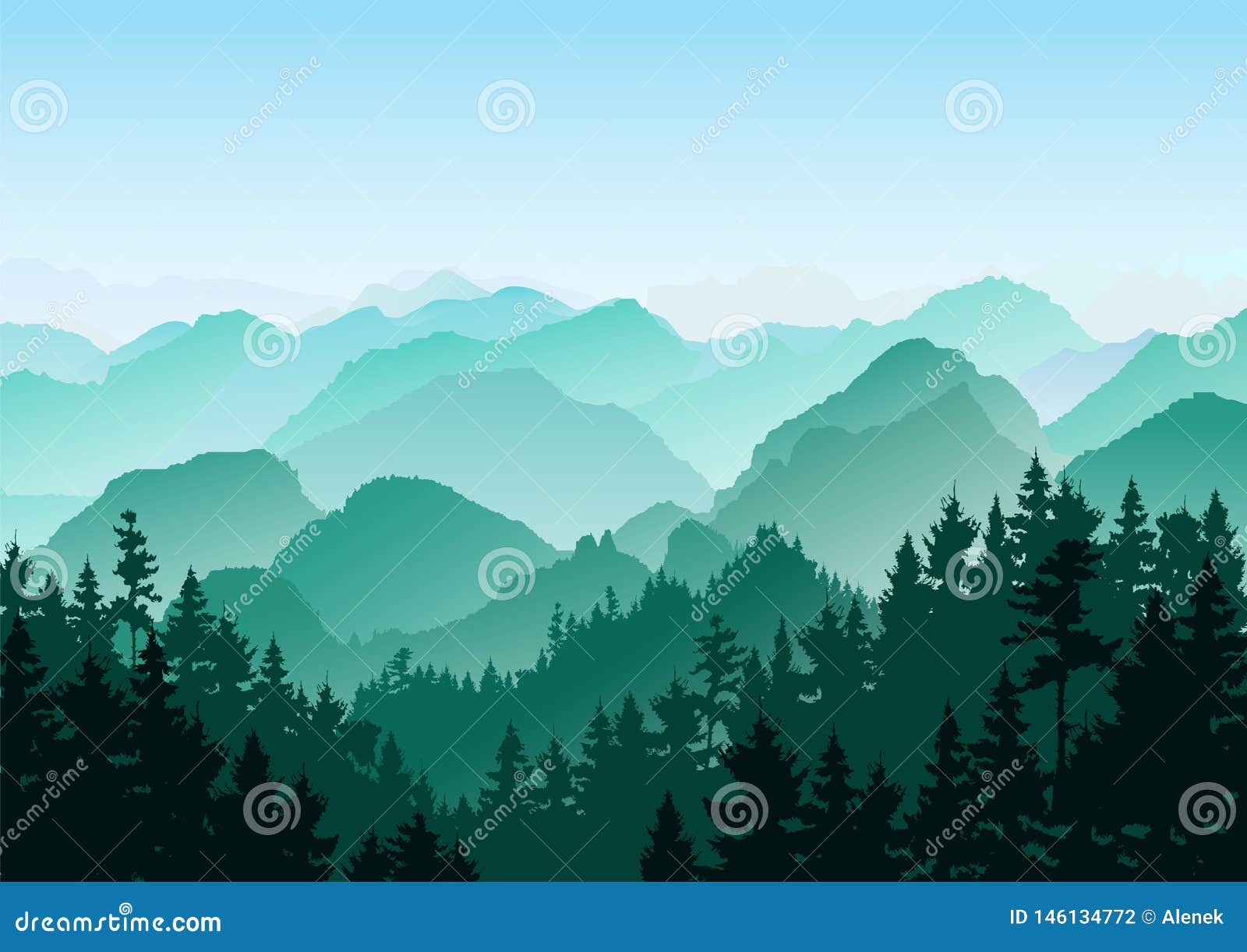 Flat Mountain Landscape. Mountains and Forest. Tourism and Travelling ...