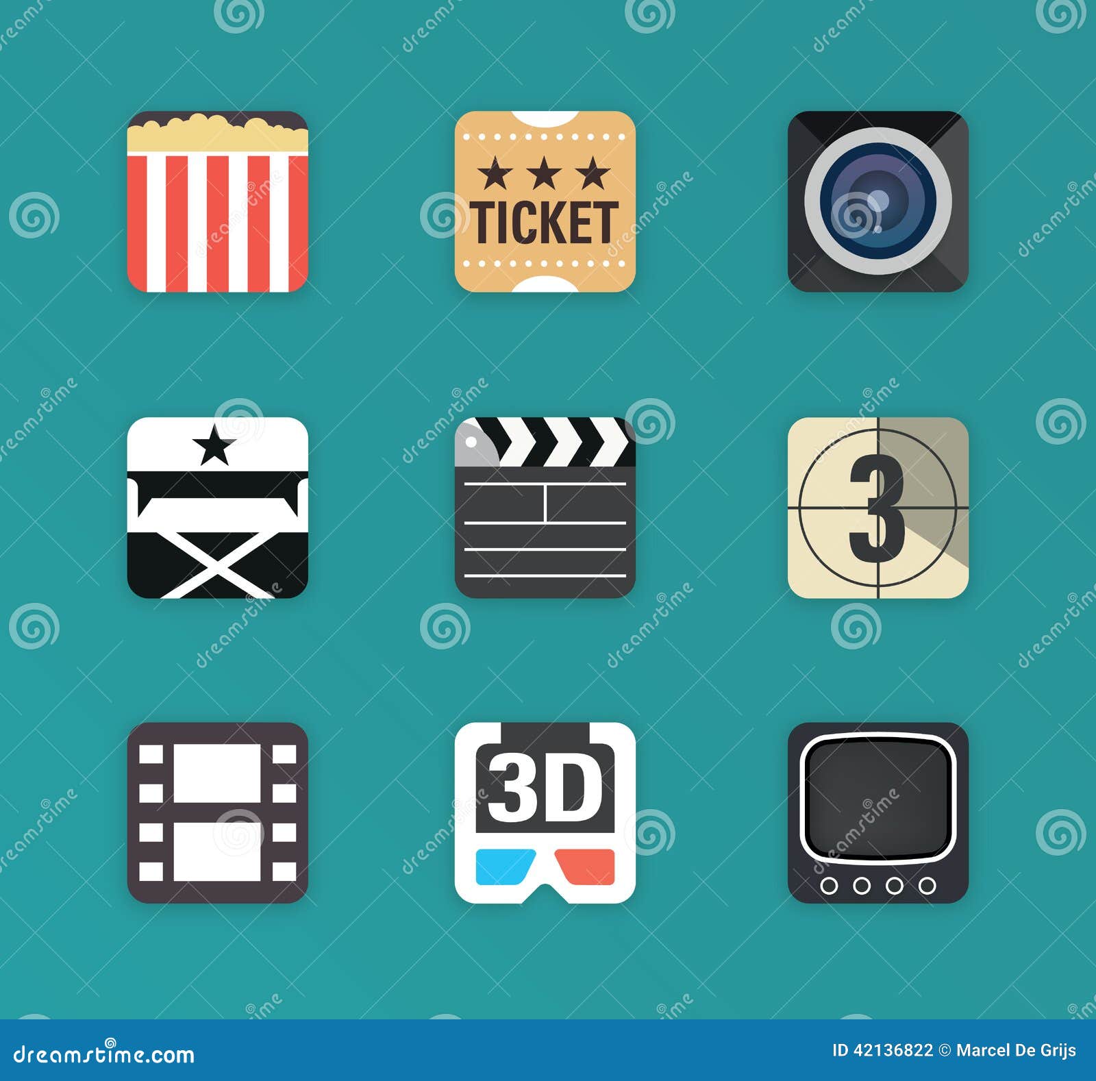 Flat movie icon set stock illustration. Illustration of flat - 42136822