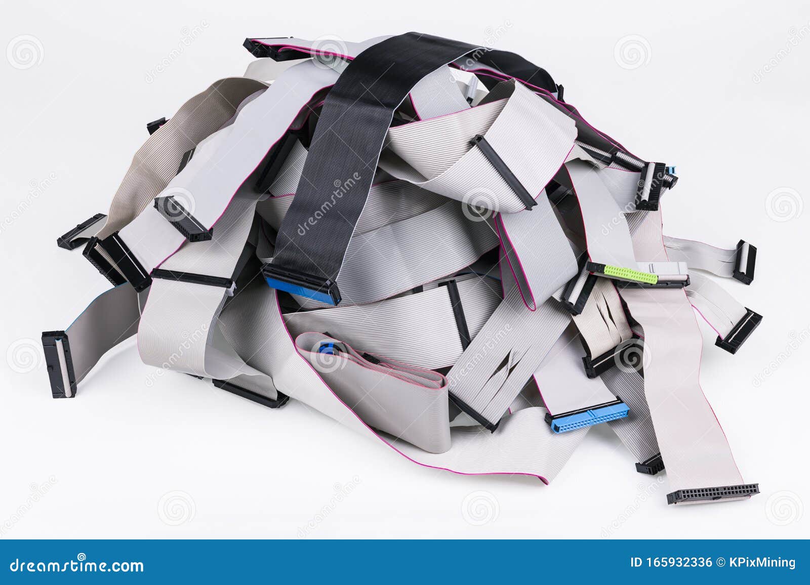 Flat Multi Wire Ribbon Cables Pile Isolated on White Background Stock ...