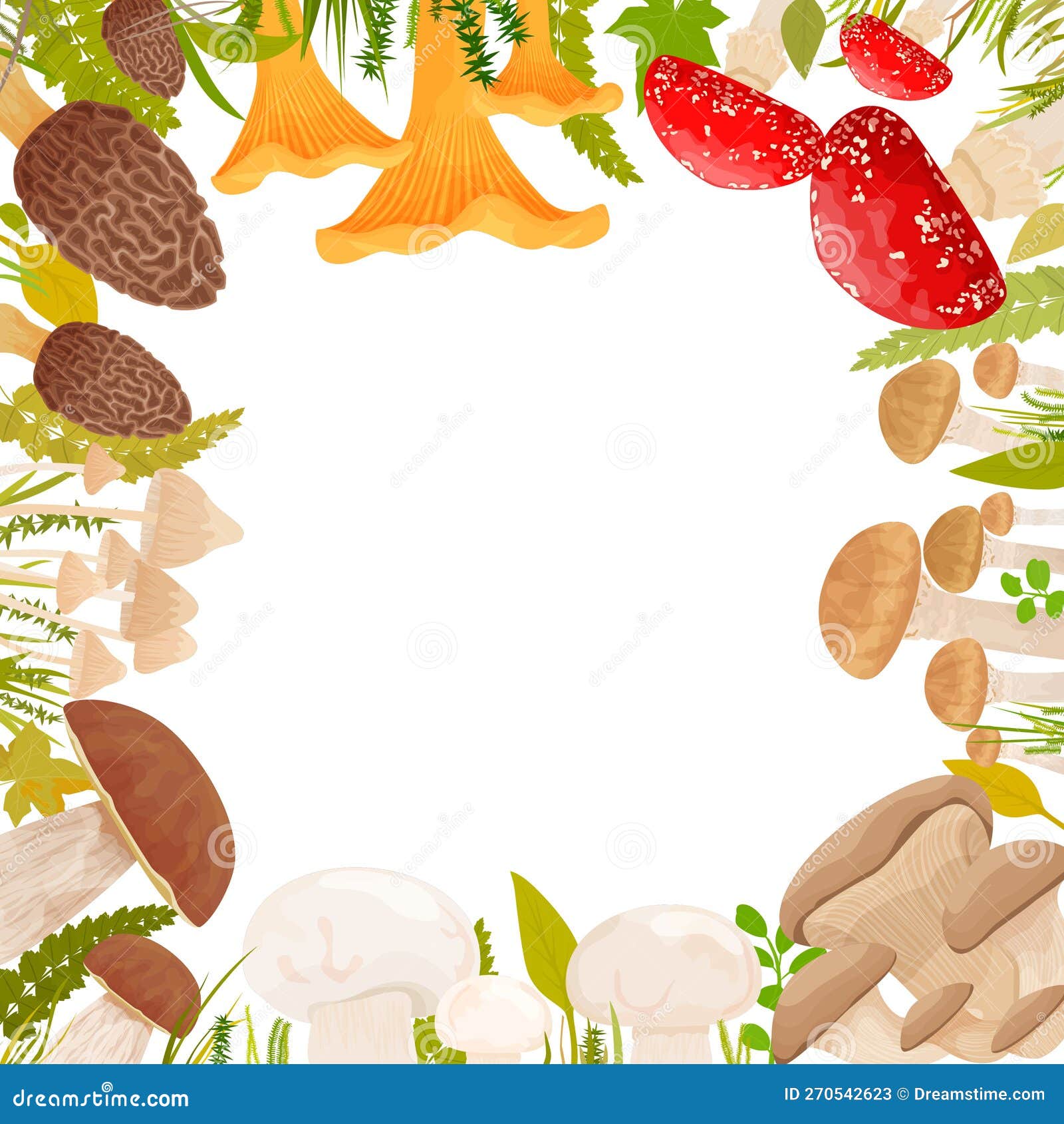 Flat Mushrooms Frame Composition Stock Vector - Illustration of ripe ...