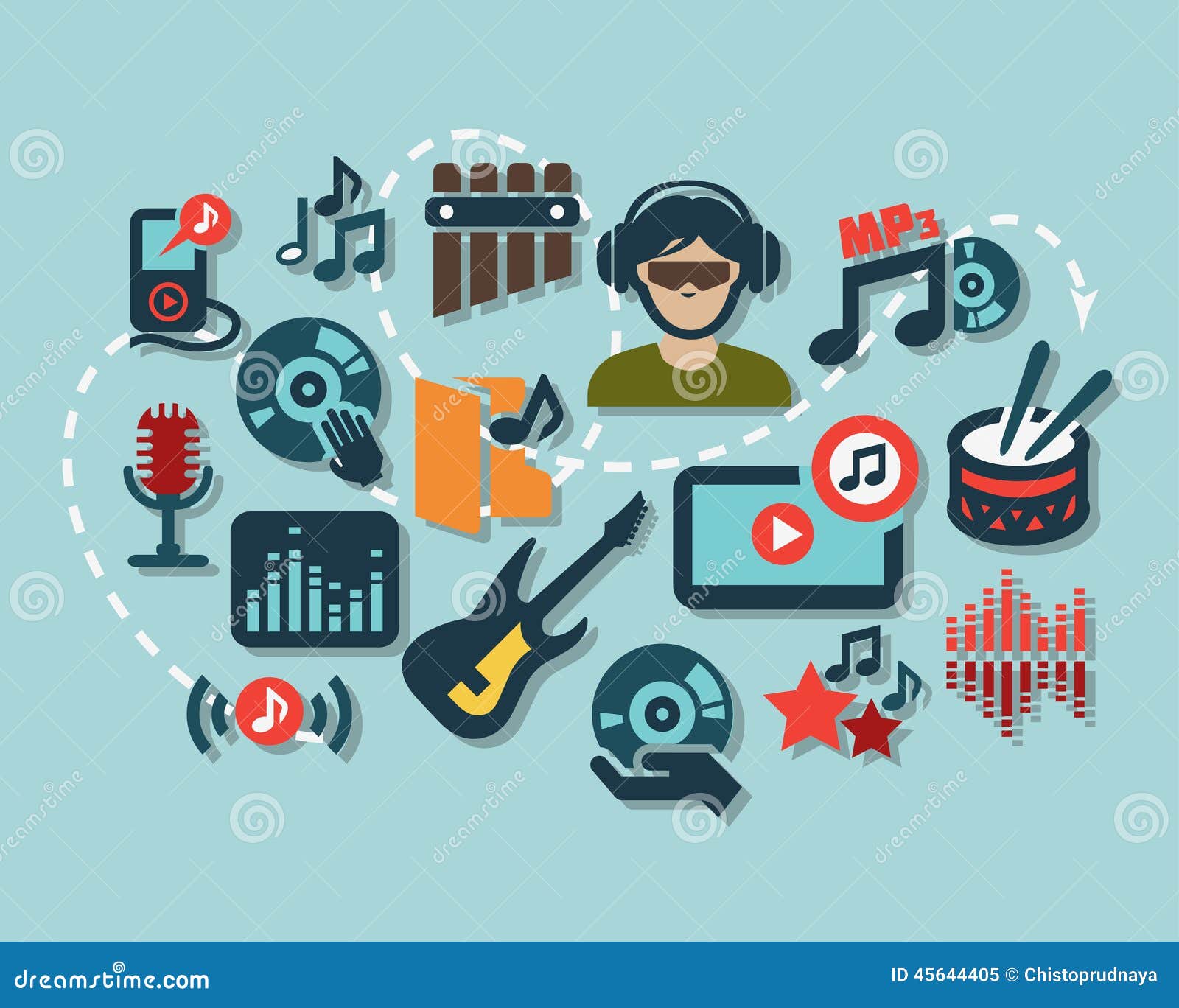 Flat music icons stock vector. Illustration of radio - 45644405