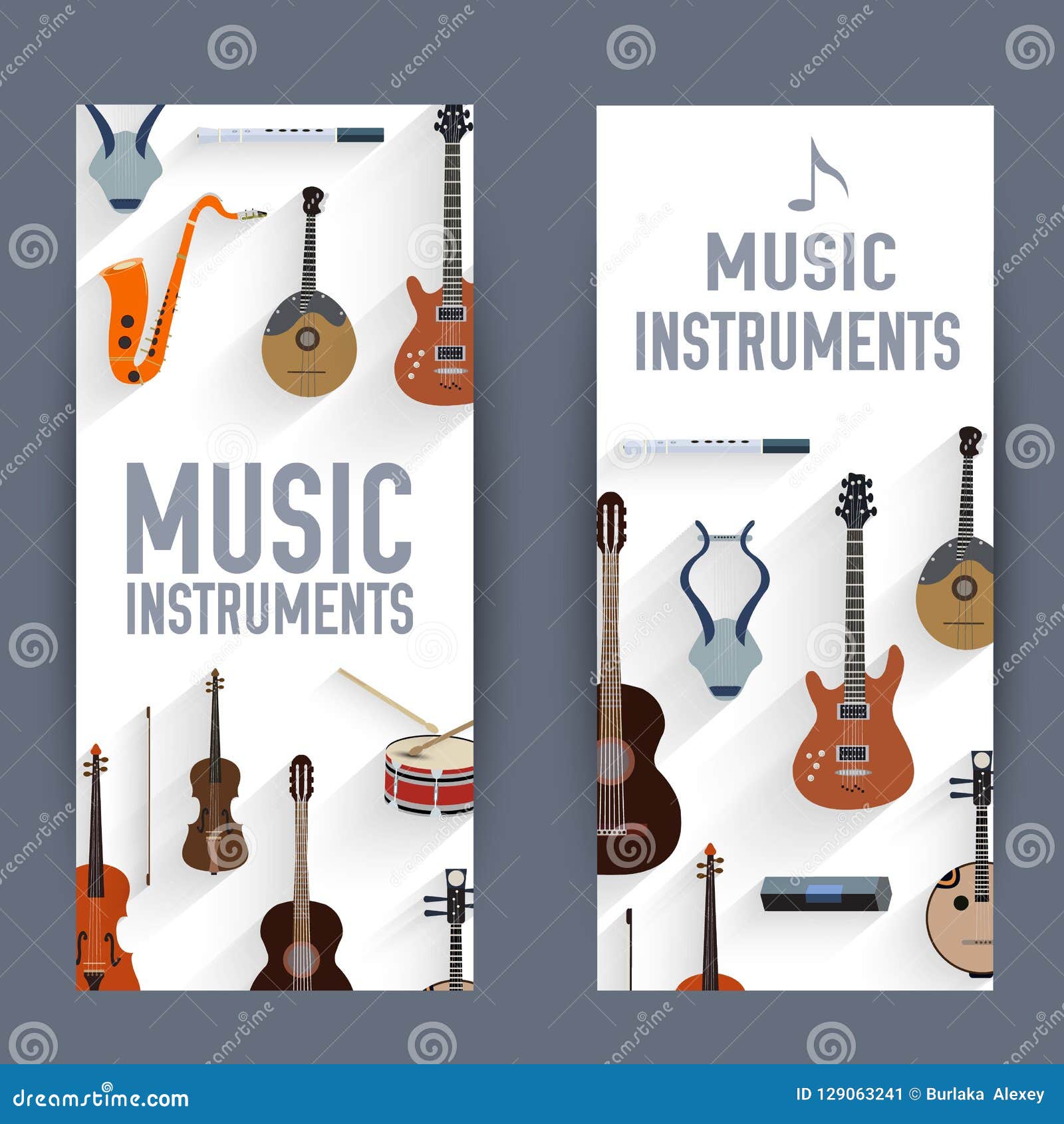 Flat Music Instruments Banners Concept. Vector Illustrator Design Stock ...