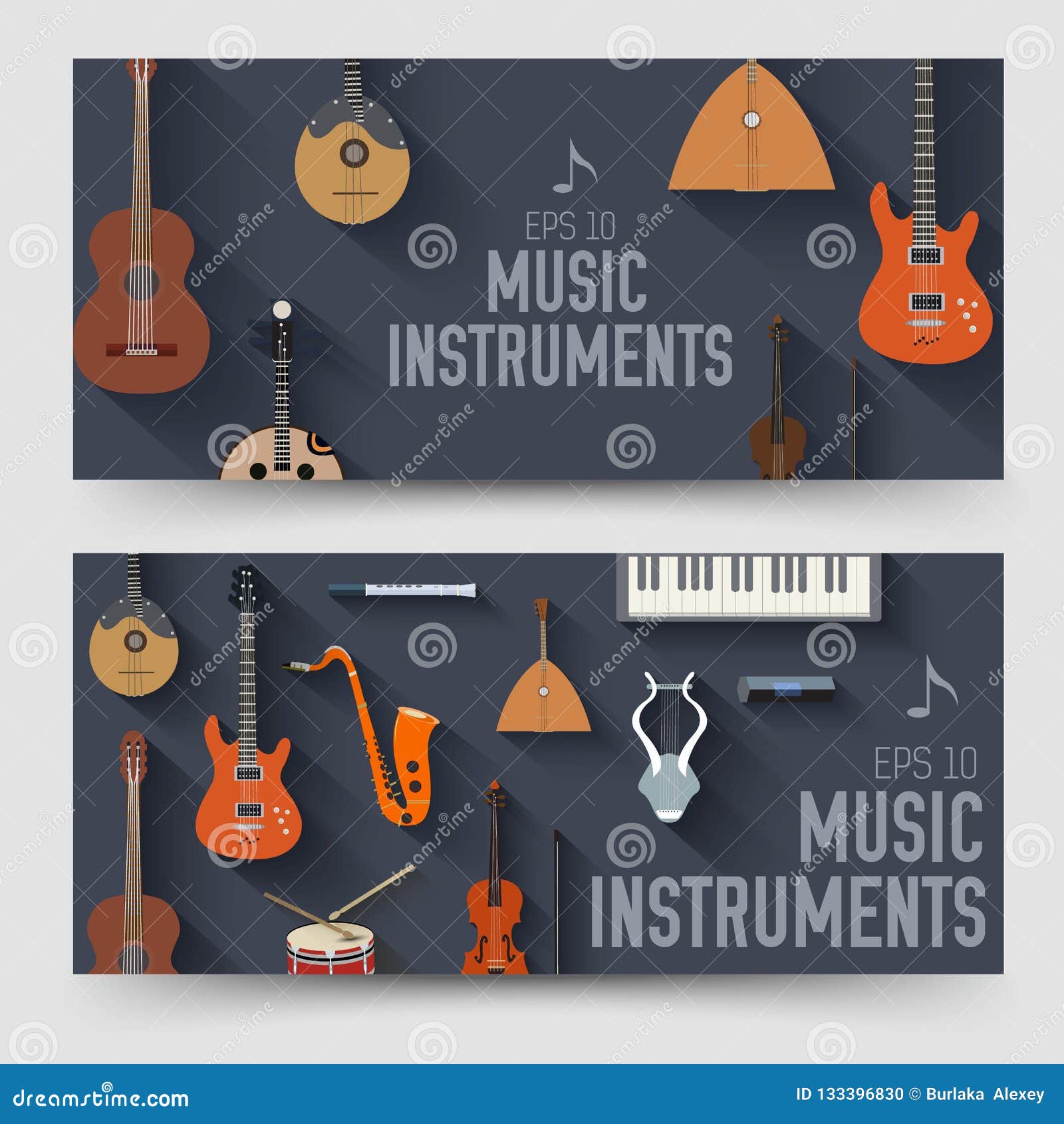 Flat Music Instruments Vertical Banners Concept. Vector Illustrator ... Flat Music Instruments Vertical Banners Concept. Vector Illustrator ...