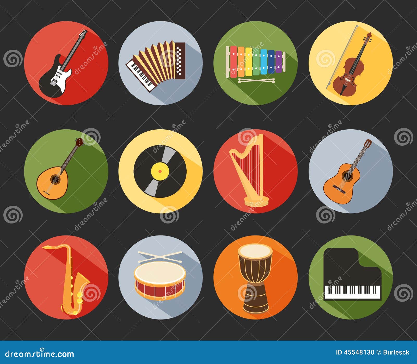 Flat Musical Instruments Isolated On White Vector Illustration ...