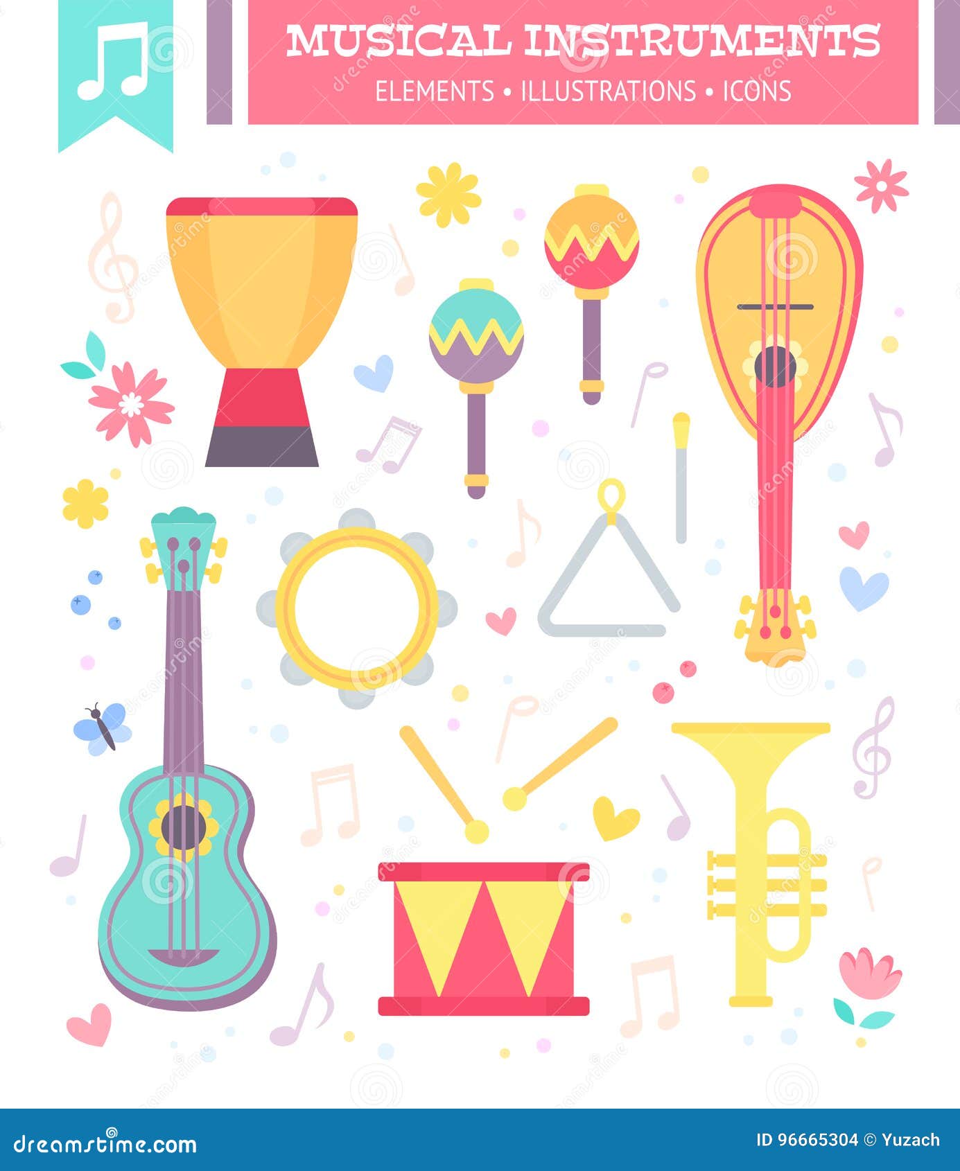 Flat Musical Instruments Isolated On White Vector Illustration ...