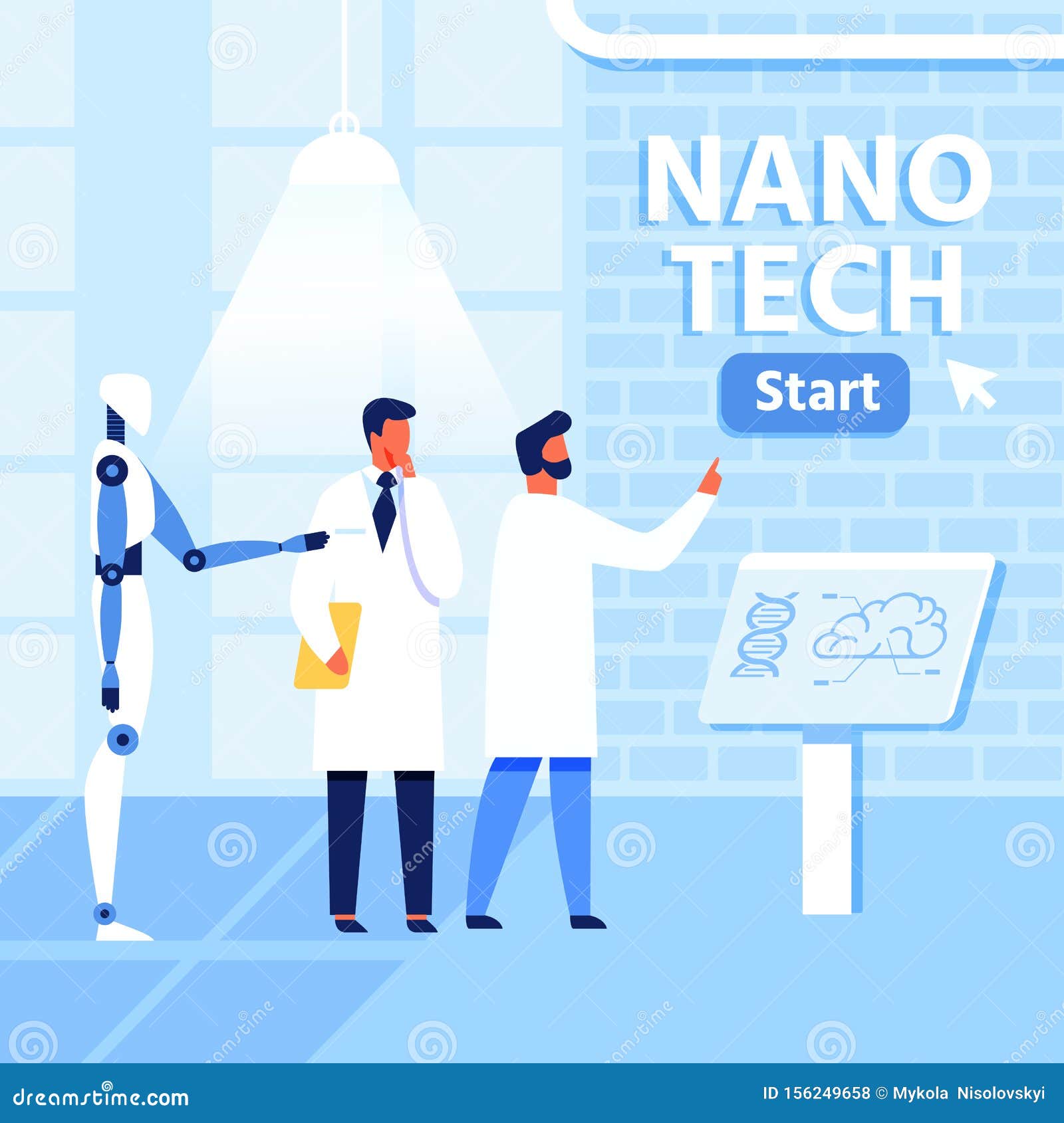 Flat Nano Tech Research Lab, Scientists and Robot Vektor Abbildung ...