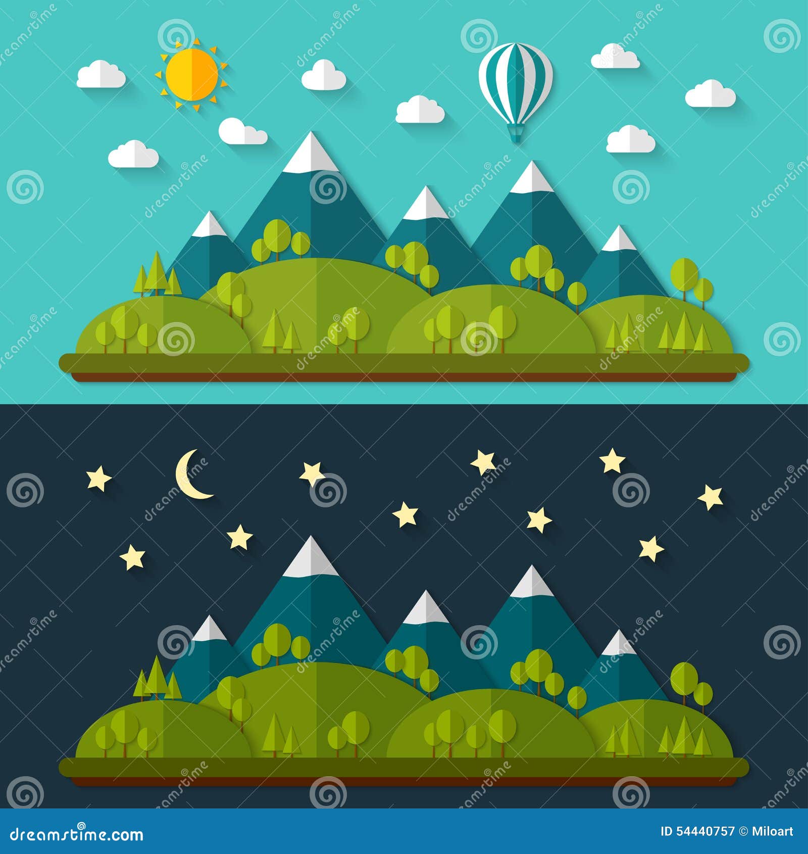 Flat nature landscape. stock vector. Illustration of ecosystem - 54440757