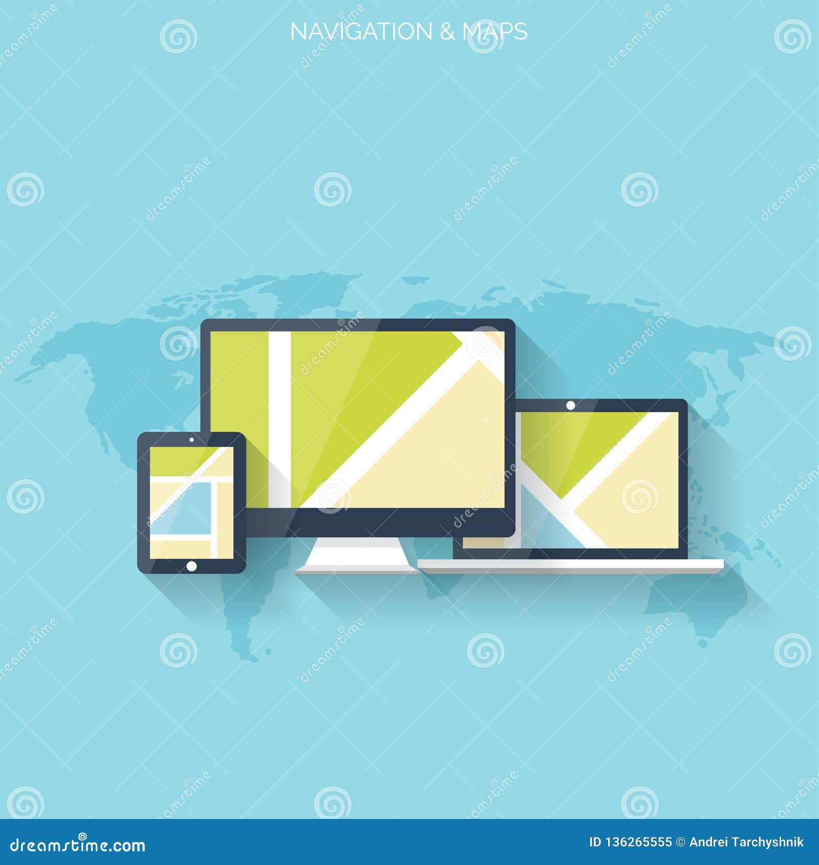 Flat Navigation Background with Maps and Digital Devices. Travel ...
