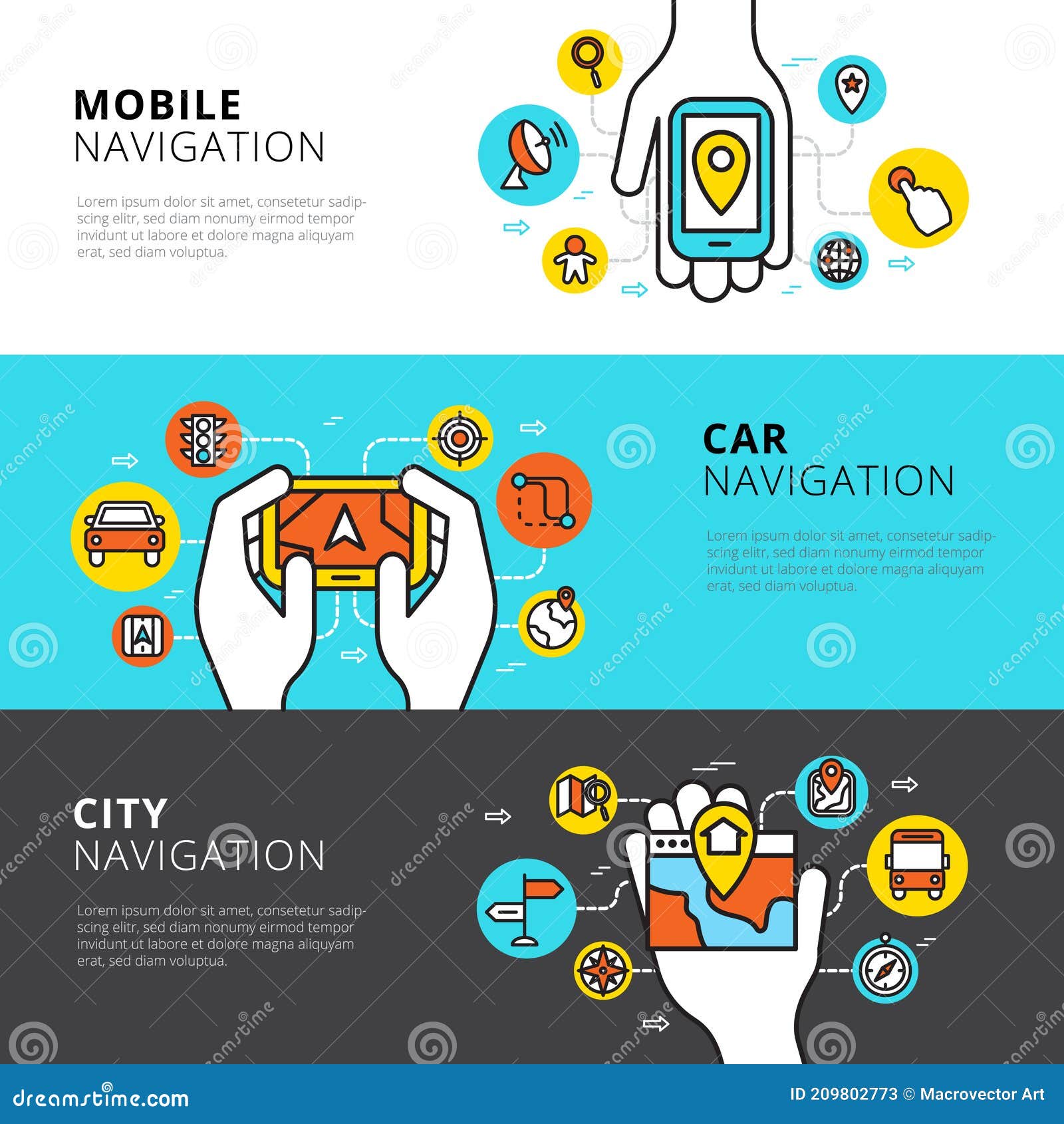Flat Navigation Banners stock vector. Illustration of search - 209802773