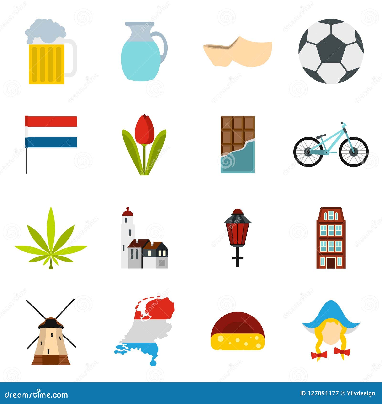 Netherlands Icons Set, Flat Style Stock Illustration - Illustration of ...