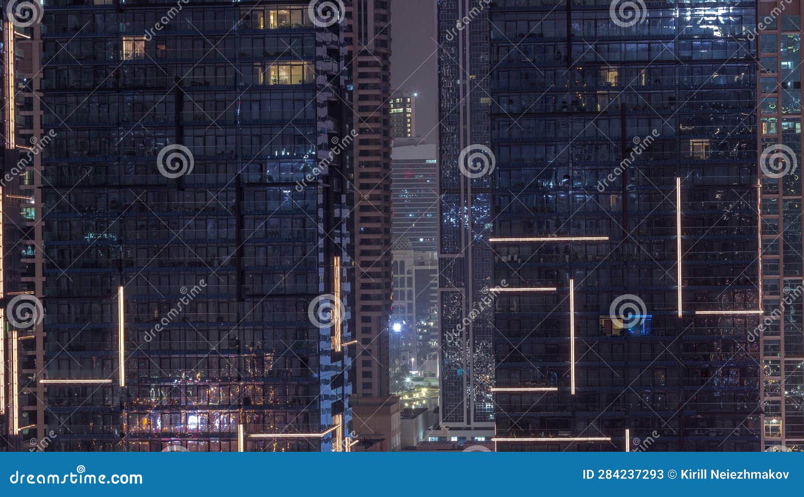 Flat Night Panorama of Multicolor Light in Windows of Multistory ...