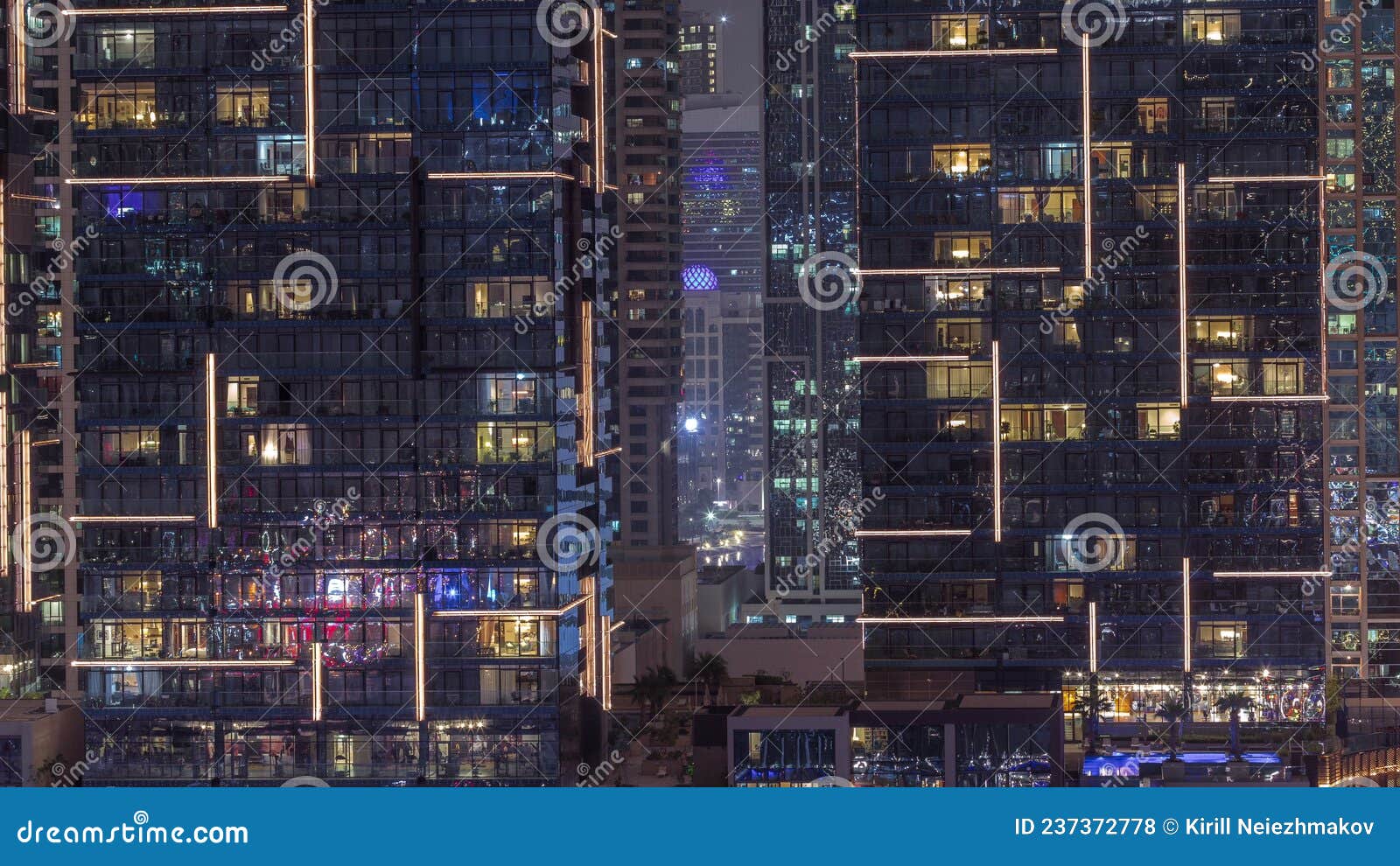 Flat Night Panorama of Multicolor Light in Windows of Multistory ...