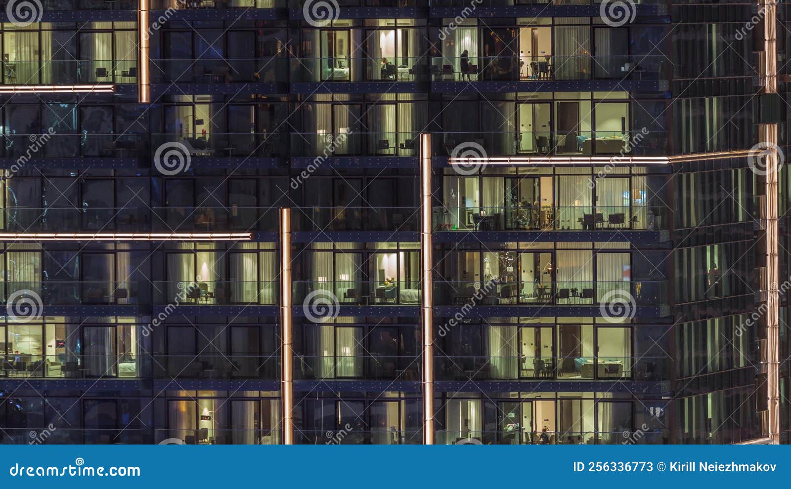 Flat Night Panorama of Multicolor Light in Windows of Multistory ...