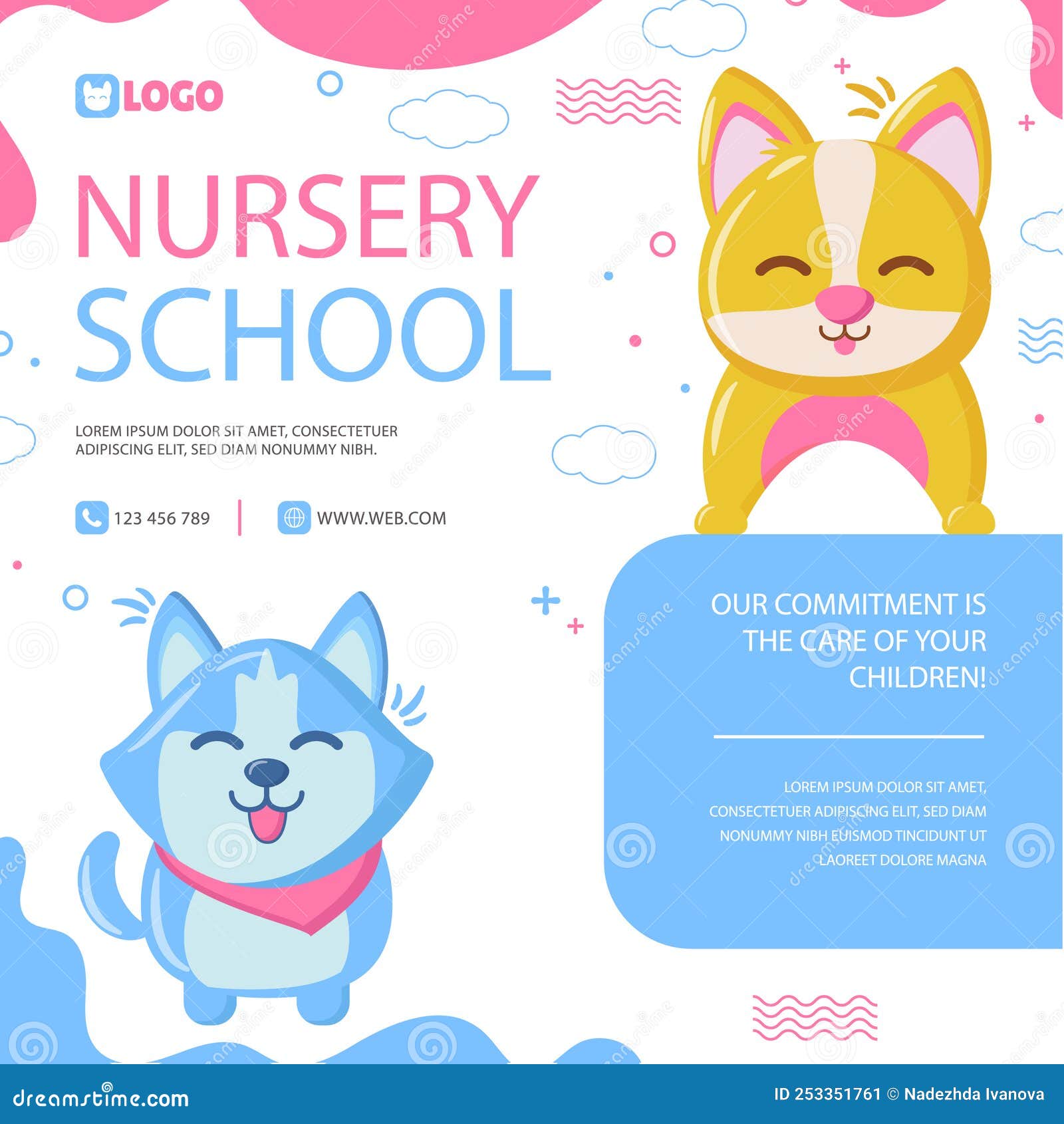 Flat Nursery School Posts Set Vector Illustration. Stock Vector ...