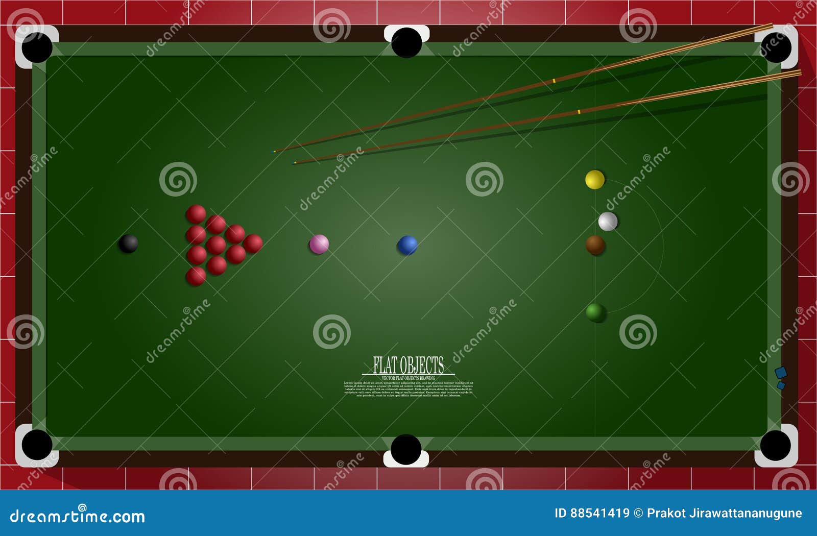 Flat Object Design Set, Snooker Table and Equipments Top View Stock ...