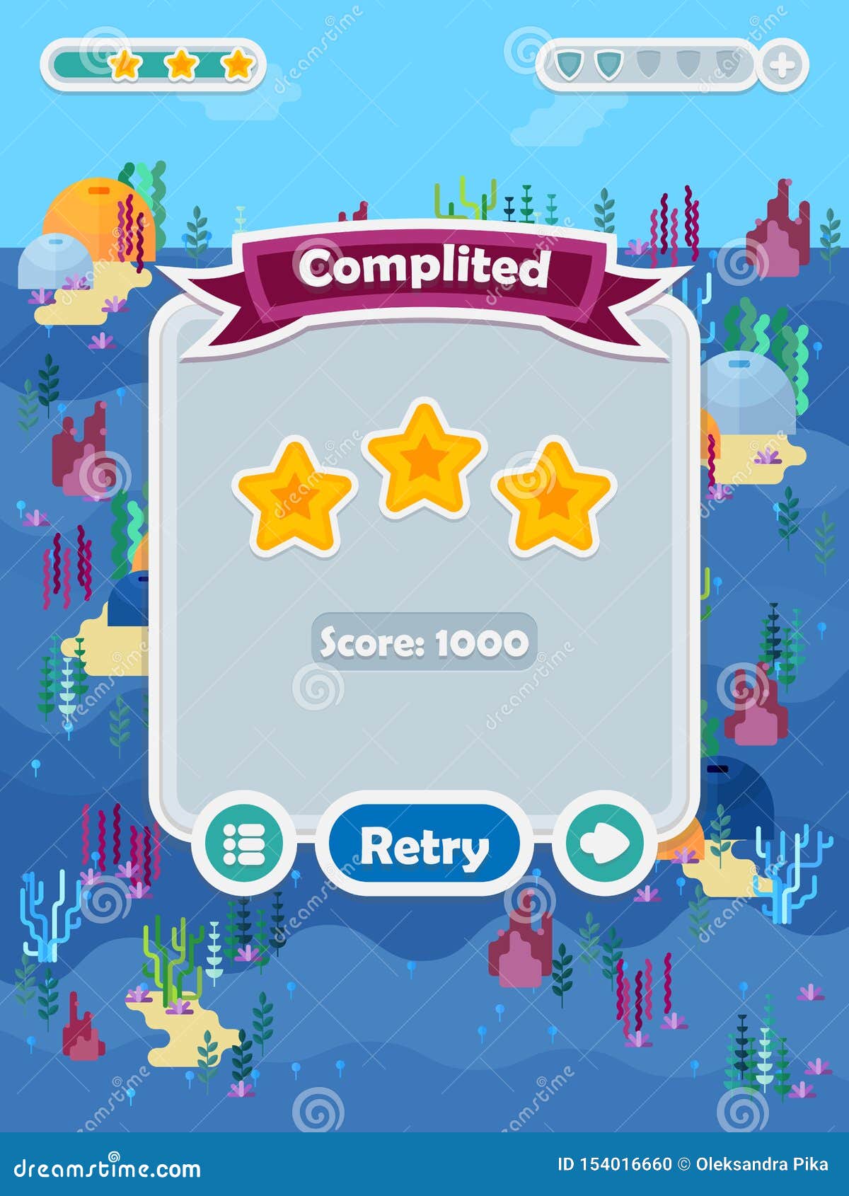 Flat ocean GUI scene stock vector. Illustration of sand - 154016660