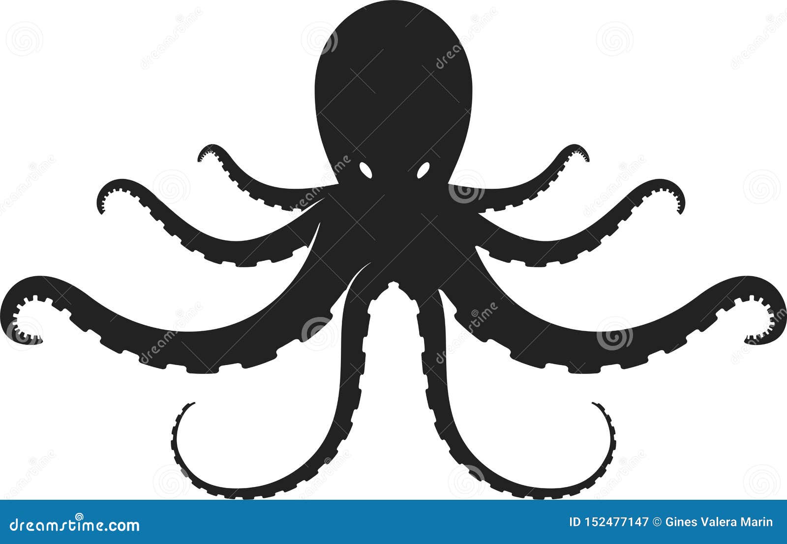 Flat Octopus Silhouette Isolated in Black and White. Symmetrical Stock ...