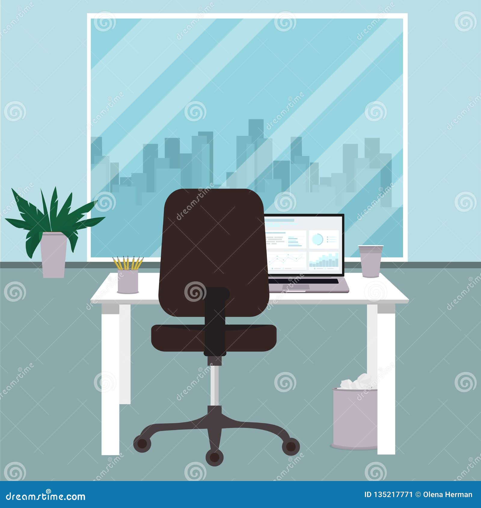Flat Office Concept Illustration. Vector Workplace Modern Design Stock ...