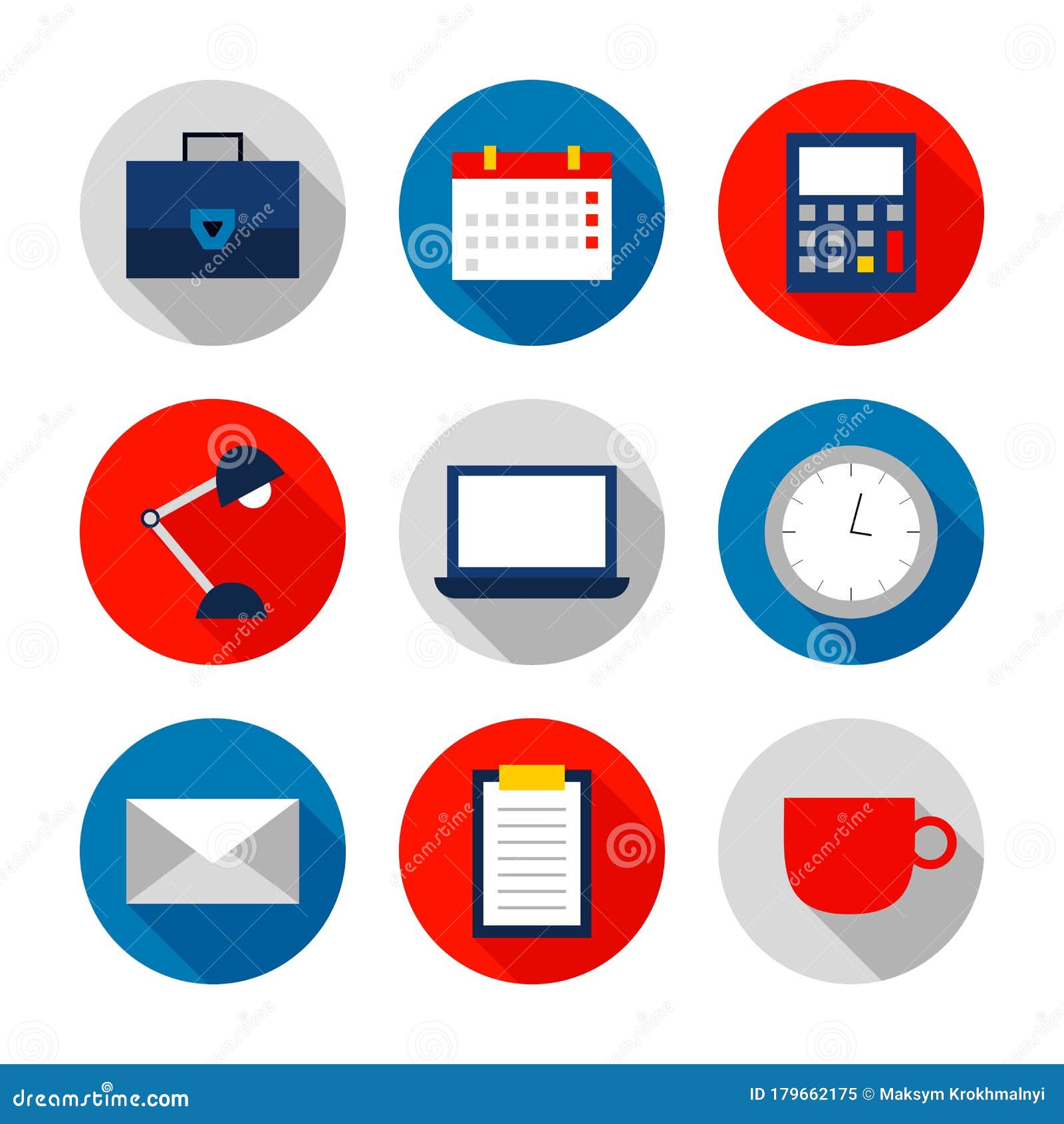 Flat Office Icon Set stock vector. Illustration of flat - 179662175