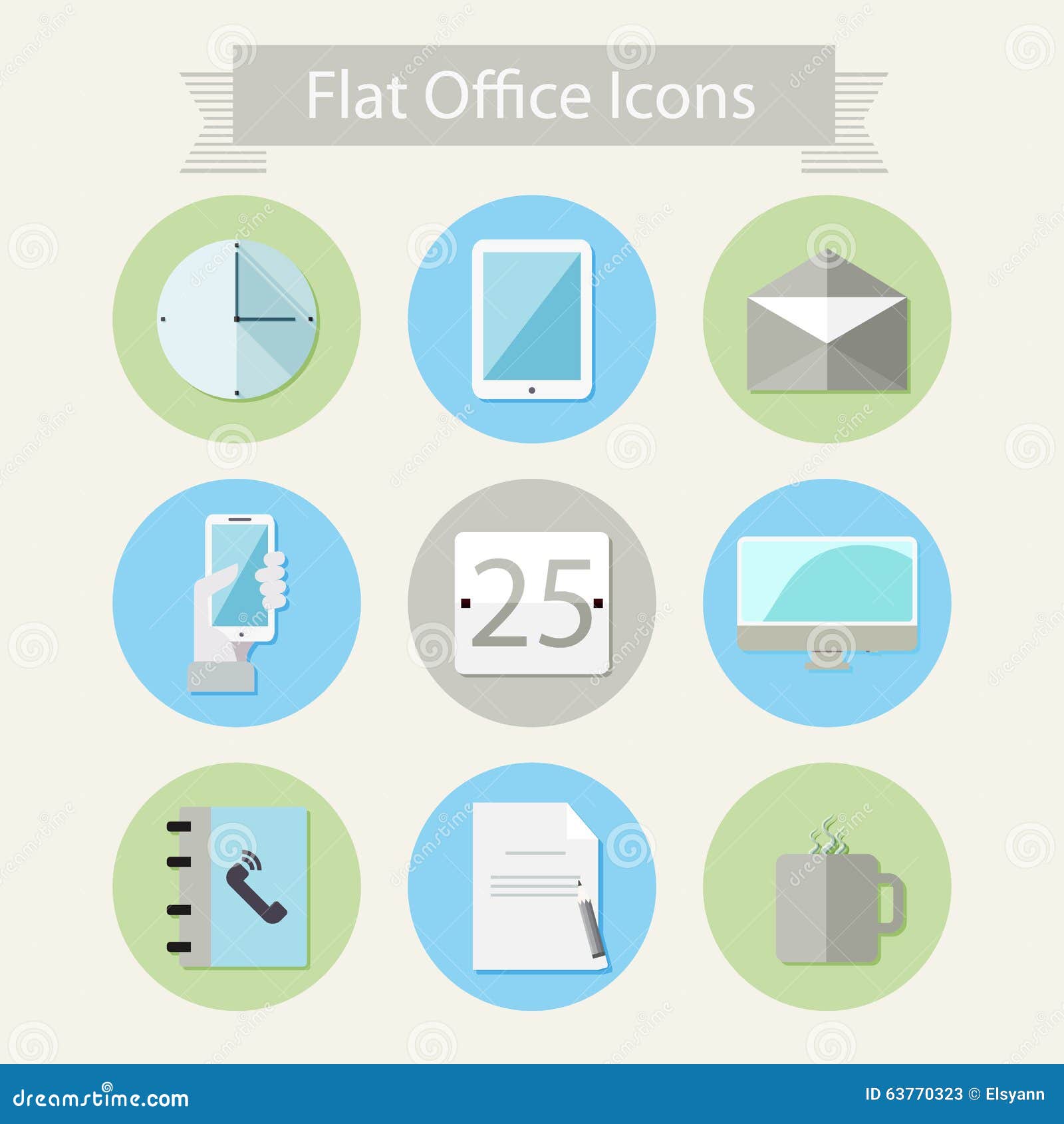 Flat office icons 1 stock vector. Illustration of envelope - 63770323