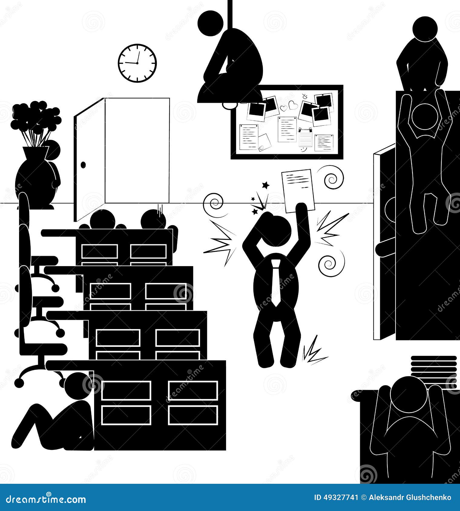 Flat Office Icons Situation With Angry Boss And Hiding Workers Cartoon ...