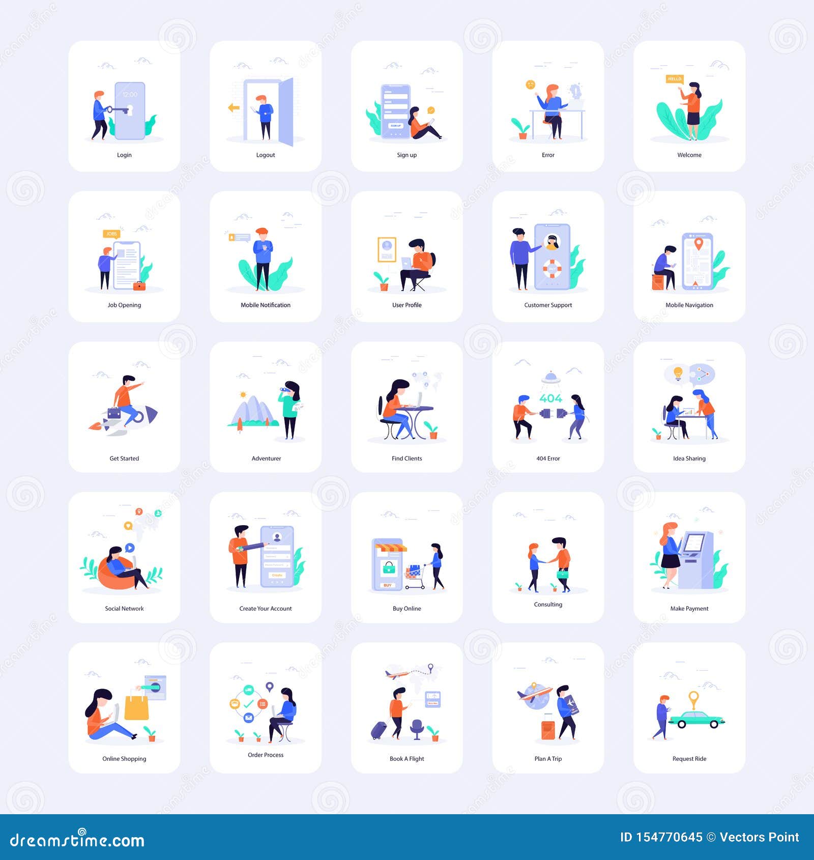 Flat Onboarding Screen Illustrations Stock Vector - Illustration of ...