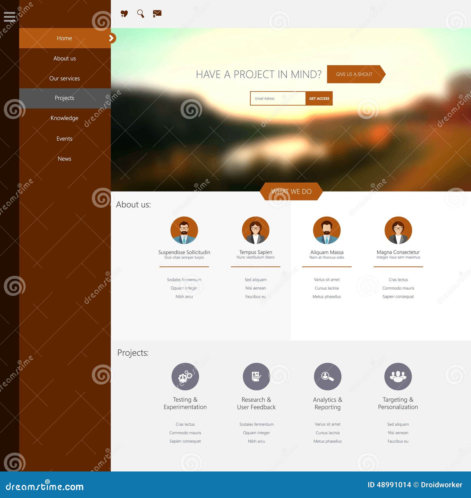 Flat One Page Website Template with Blurred Backgrounds Stock Vector ...