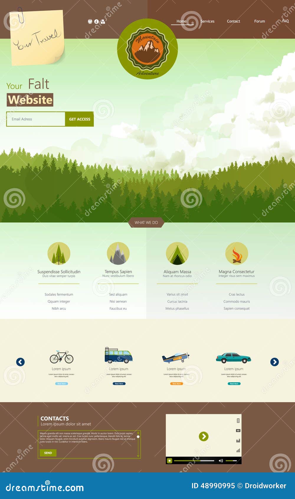 Flat One Page Website Template with Pineforest Background Stock Vector ...