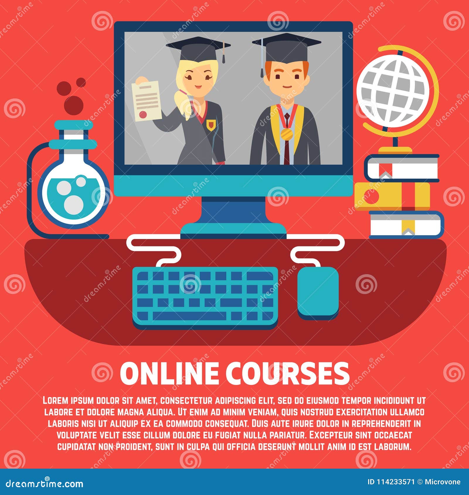Flat Online Courses Graduates Vector Concept Stock Vector ...