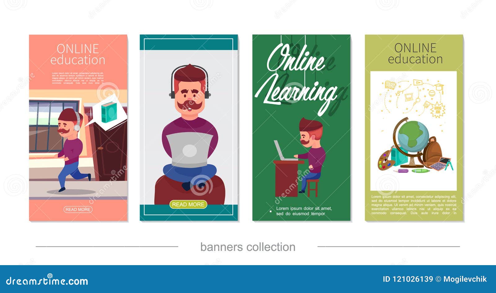 Flat Online Education Vertical Banners Stock Vector - Illustration of ...