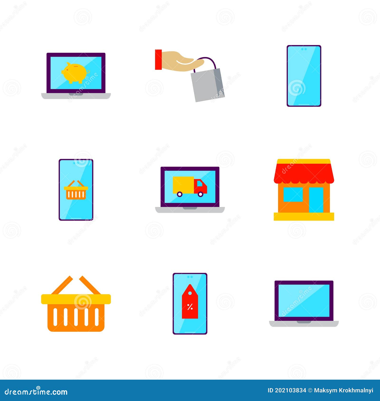 Flat Online Shopping Set. Vector Illustration of Shop Objects Stock ...