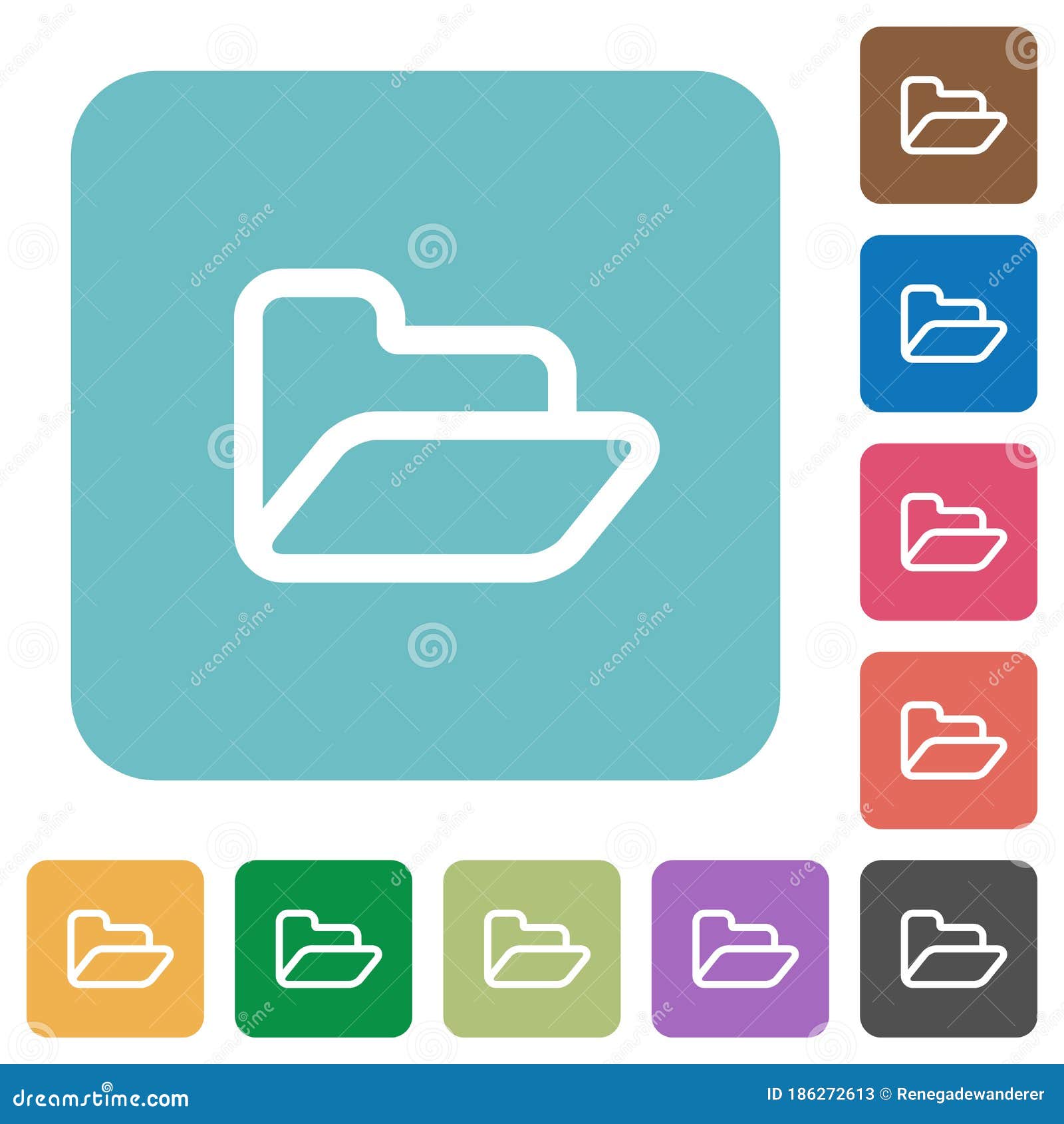 Flat open folder icons stock vector. Illustration of multicolored - 186272613