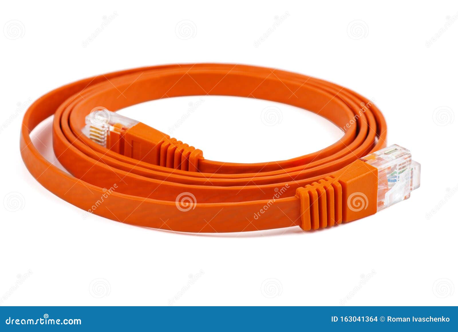 Flat Orange Ethernet Copper, RJ45 Patchcord Isolated Stock Photo ...