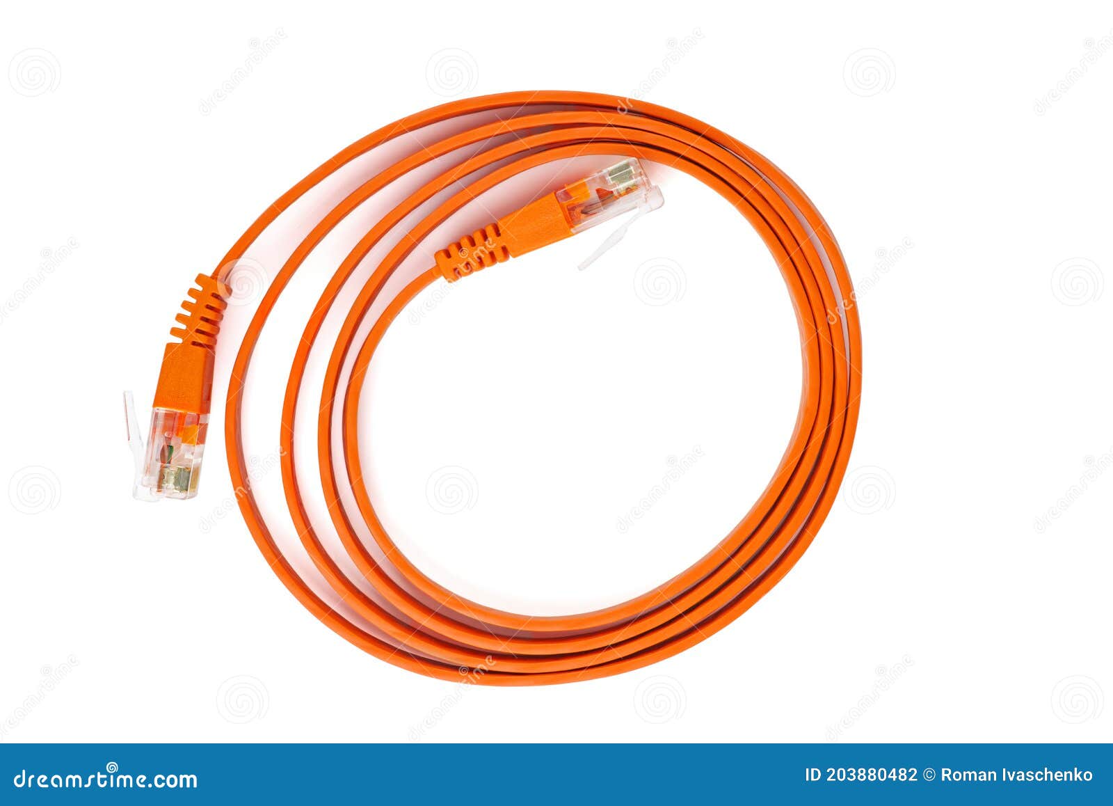 Flat Orange Ethernet Copper, RJ45 Patchcord Isolated on White Stock ...
