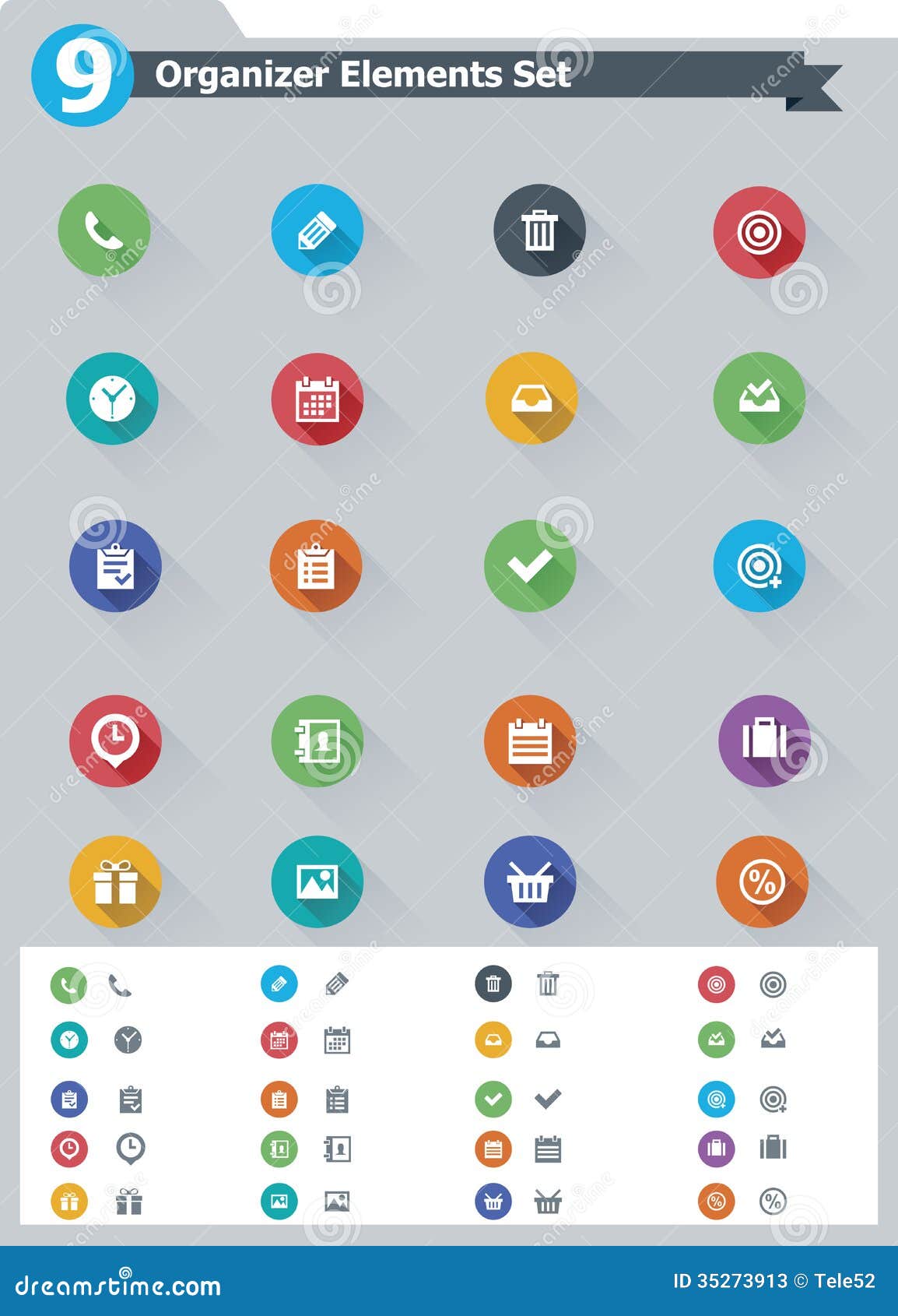 Flat Organizer Elements Icon Set Stock Vector - Illustration of drawer ...