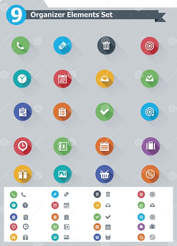 Flat Organizer Elements Icon Set Stock Vector - Illustration of drawer ...