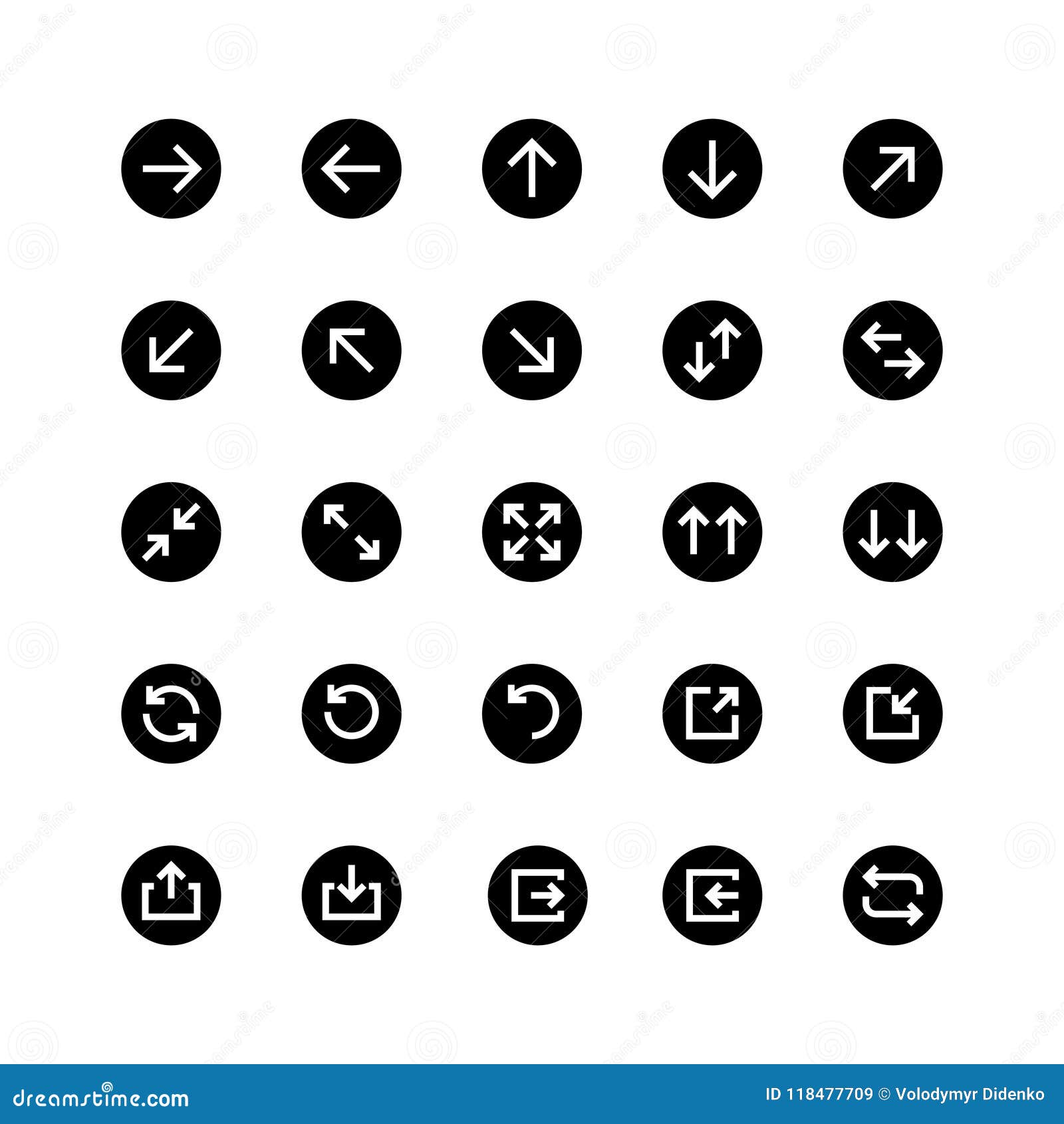 Set of Simple White Arrows in Black Circles for Mobile User Interface ...
