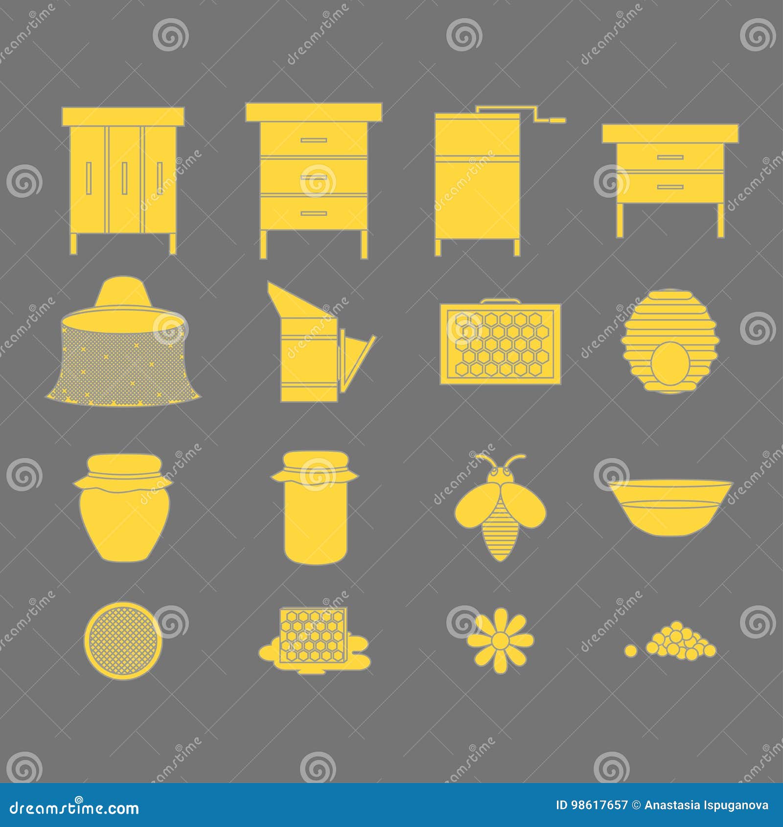 Flat Outline Design Elements of Beekeeping and Apiculture. Stock Vector ...