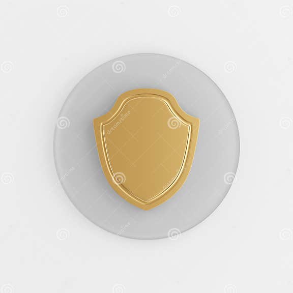 Flat Outline Golden Shield Icon. 3d Rendering Round Gray Key Button, Interface Ui Ux Element ...